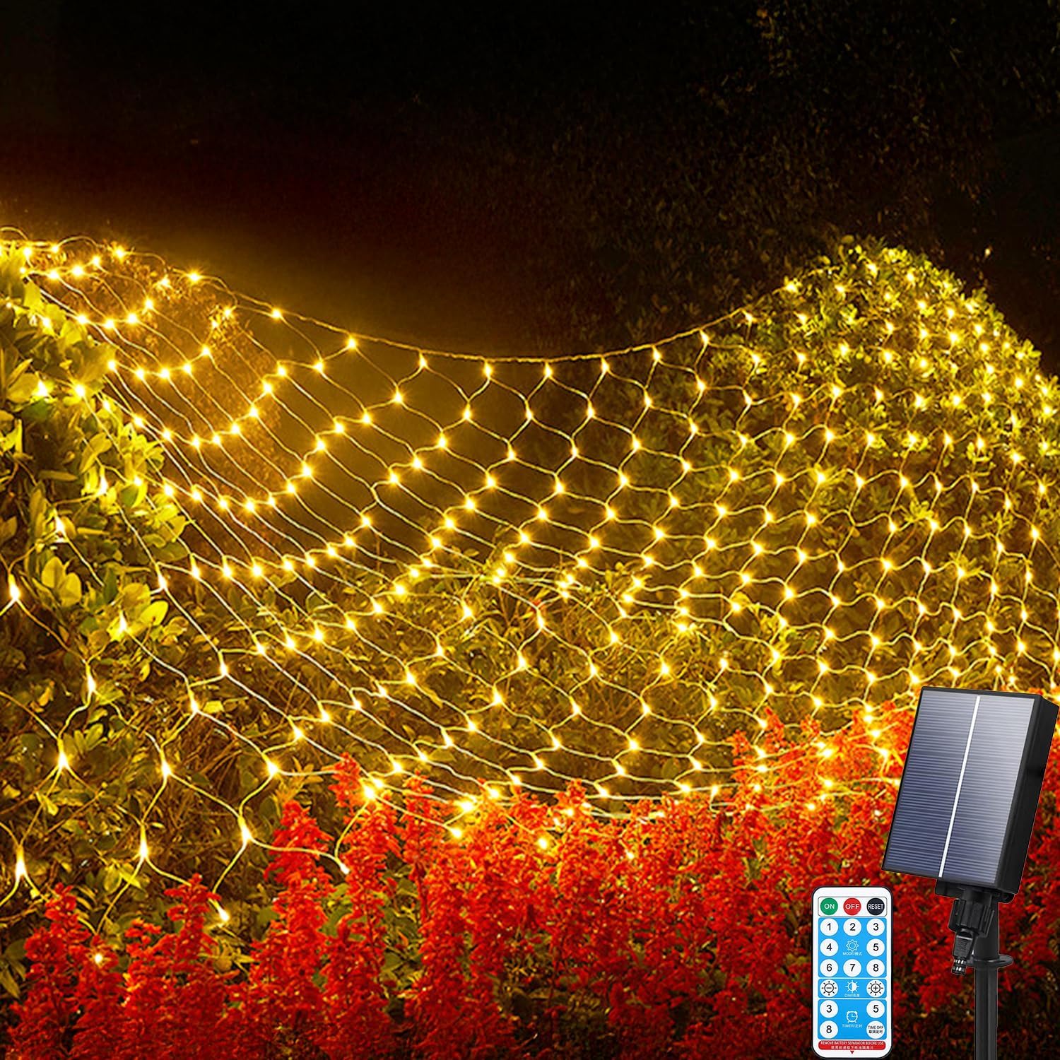 Filet Lumineux Solaire, 3x2M 192LED Étanche Lumineuse de Filet, 8 Modes ...