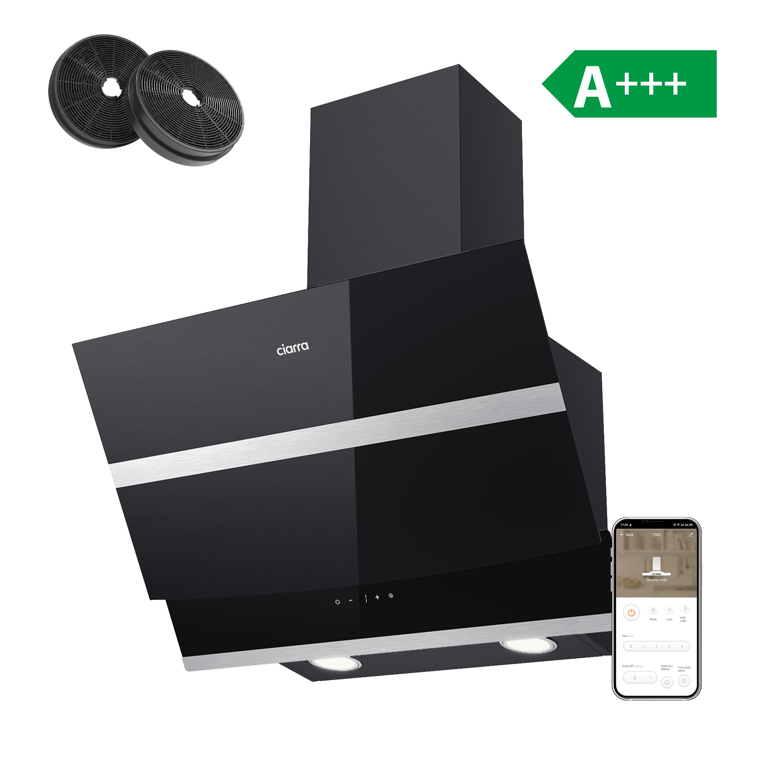 CIARRA Hotte Tactile 60cm 650 m3/h Classe A+++ 4 Vitesses Booster Wi-Fi ...
