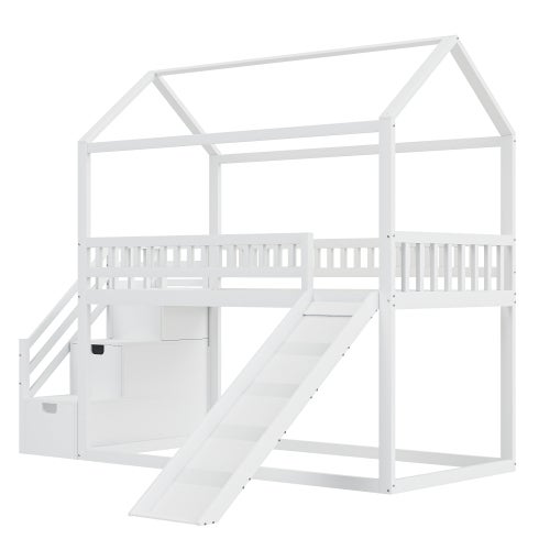 Cama litera para niños 90 x 200 cm, cama alta, con tobogán | Leroy Merlin
