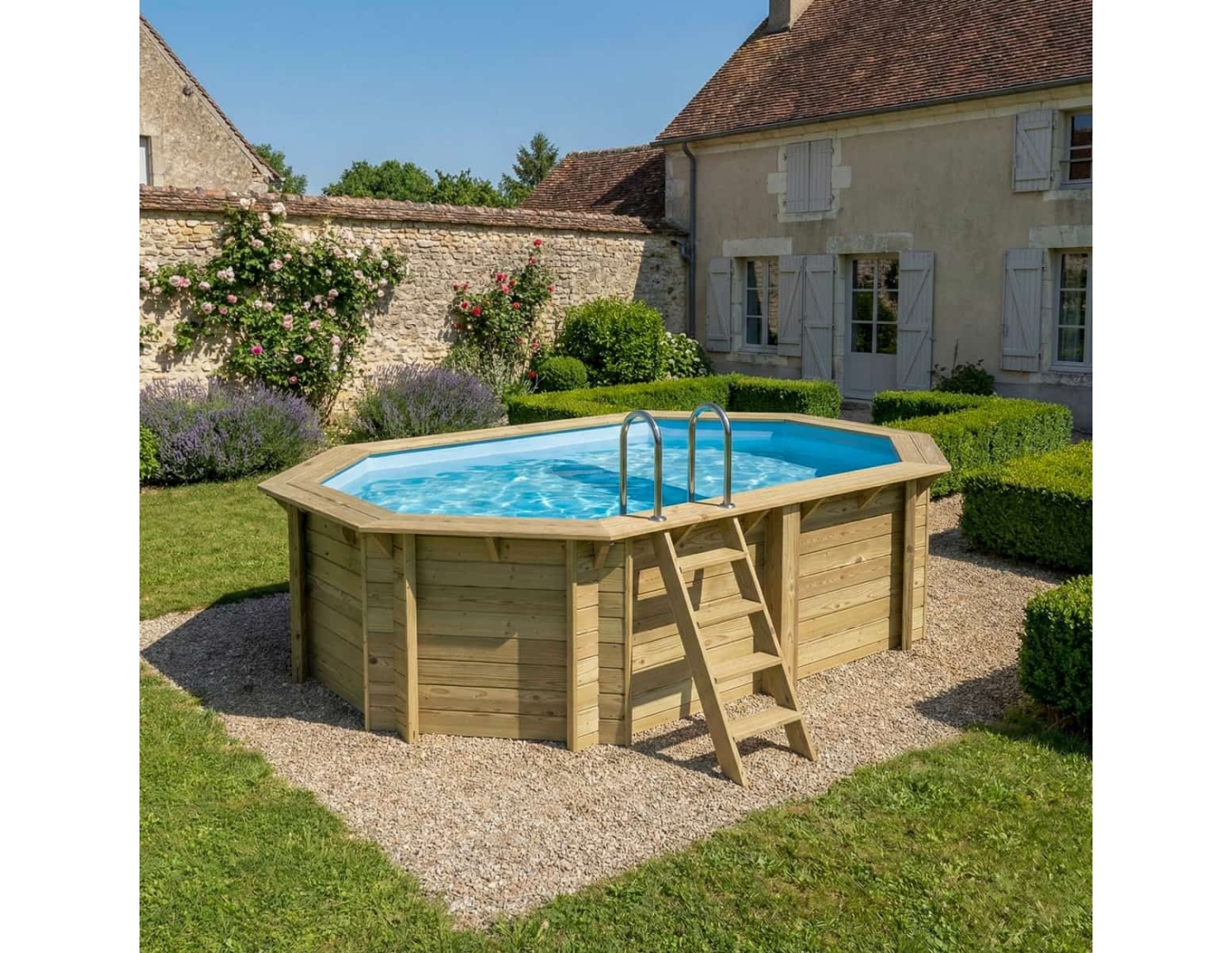 Piscina de madera de madera NEMO 4.3 x 3 – H.1.18 m con playa, azul ...
