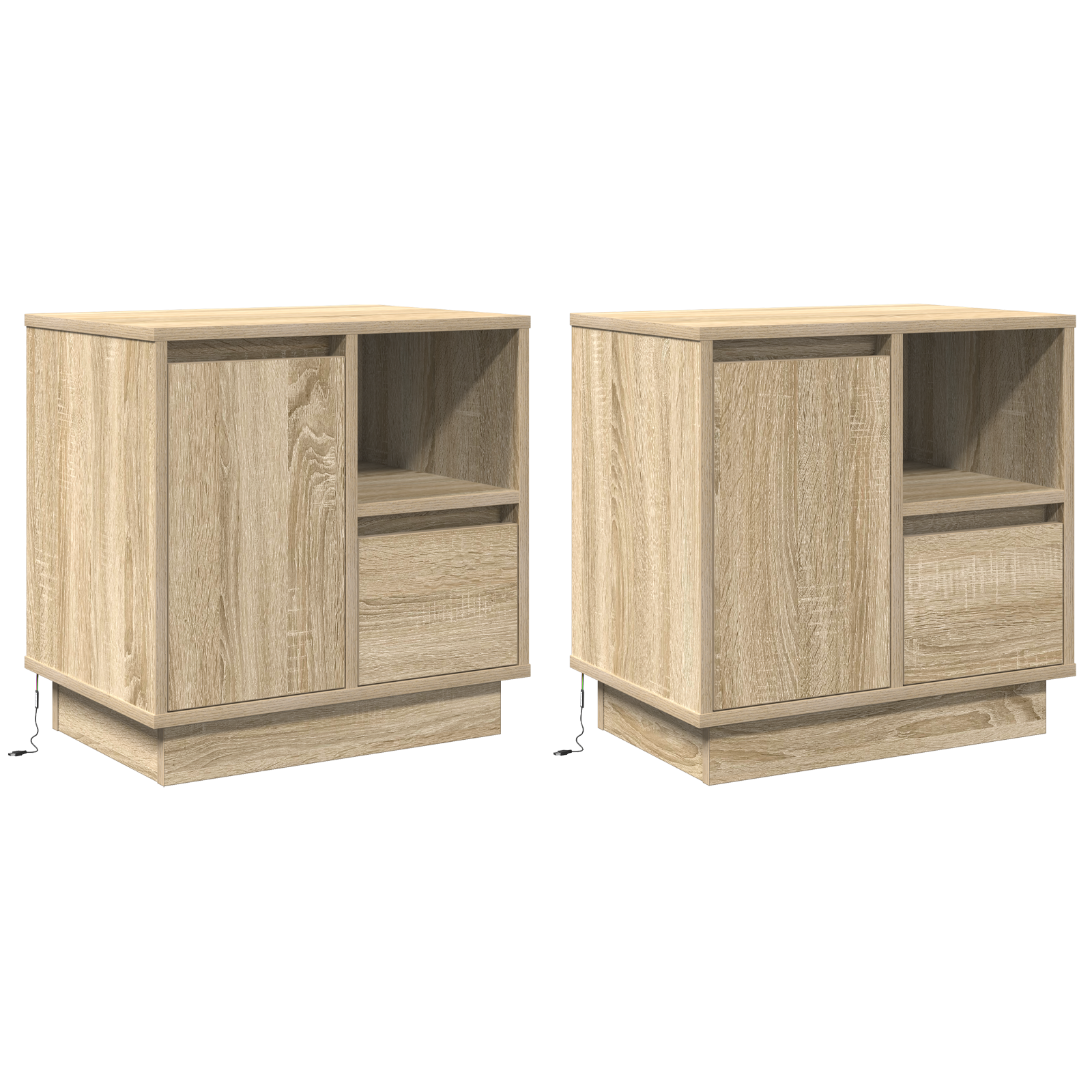 Lot de 2 Tables de chevet Tables de nuit - avec LED Chêne Sonoma 50x34 ...