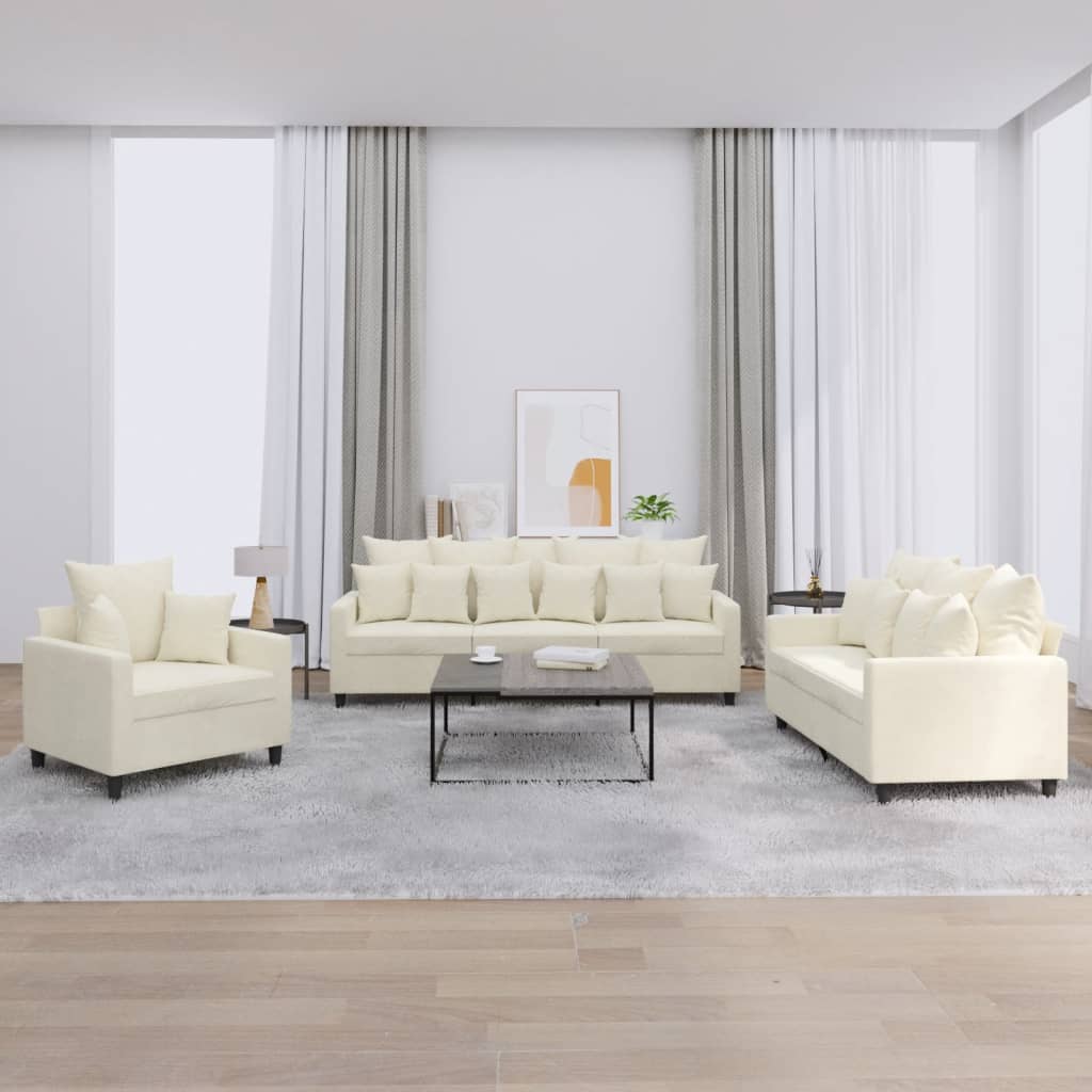 Ensemble de canapés 3 pcs，Sofa pour Salon，Banquette avec coussins Crème ...