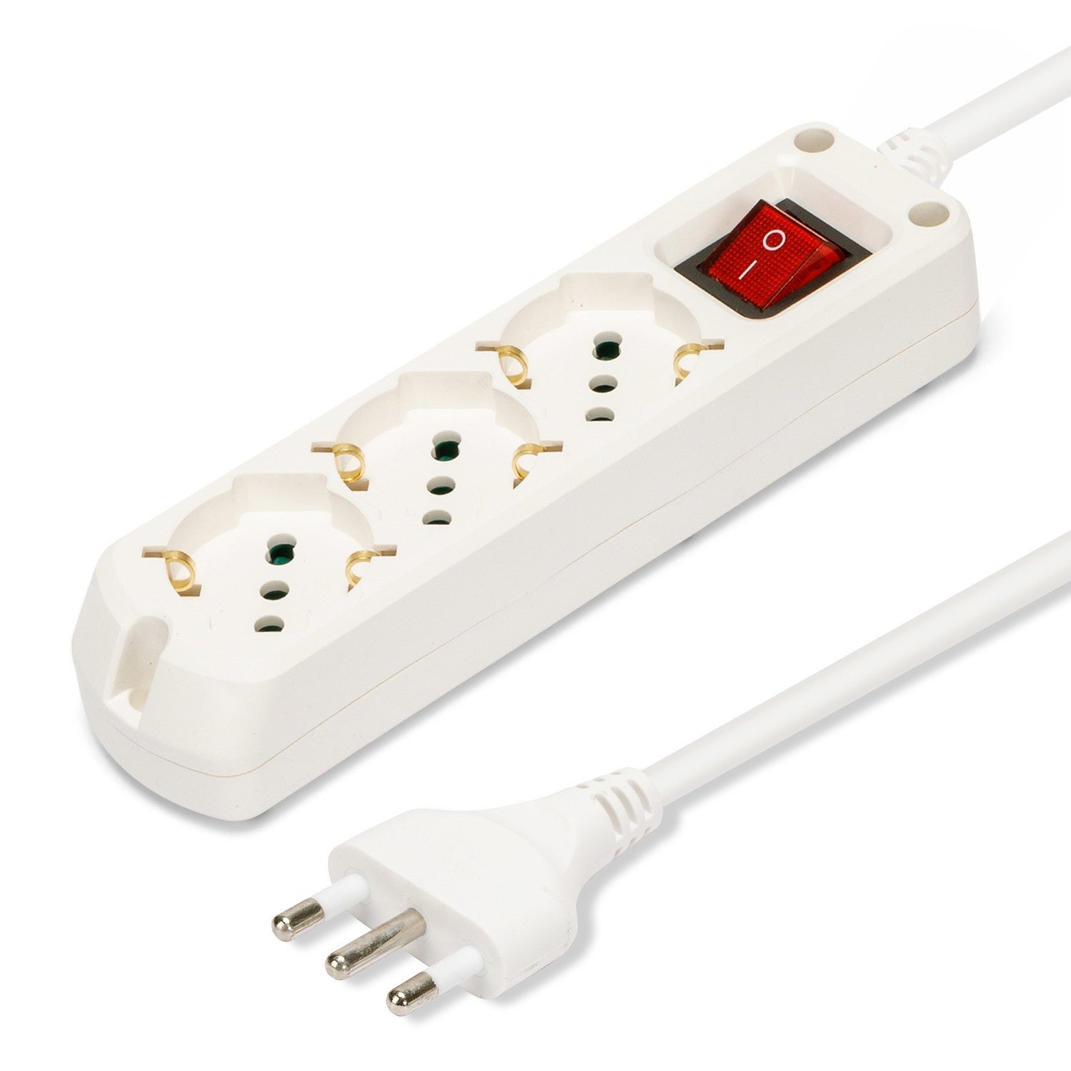 Regleta italiana de 3 entradas, cable de 1,5 my enchufe compacto ...