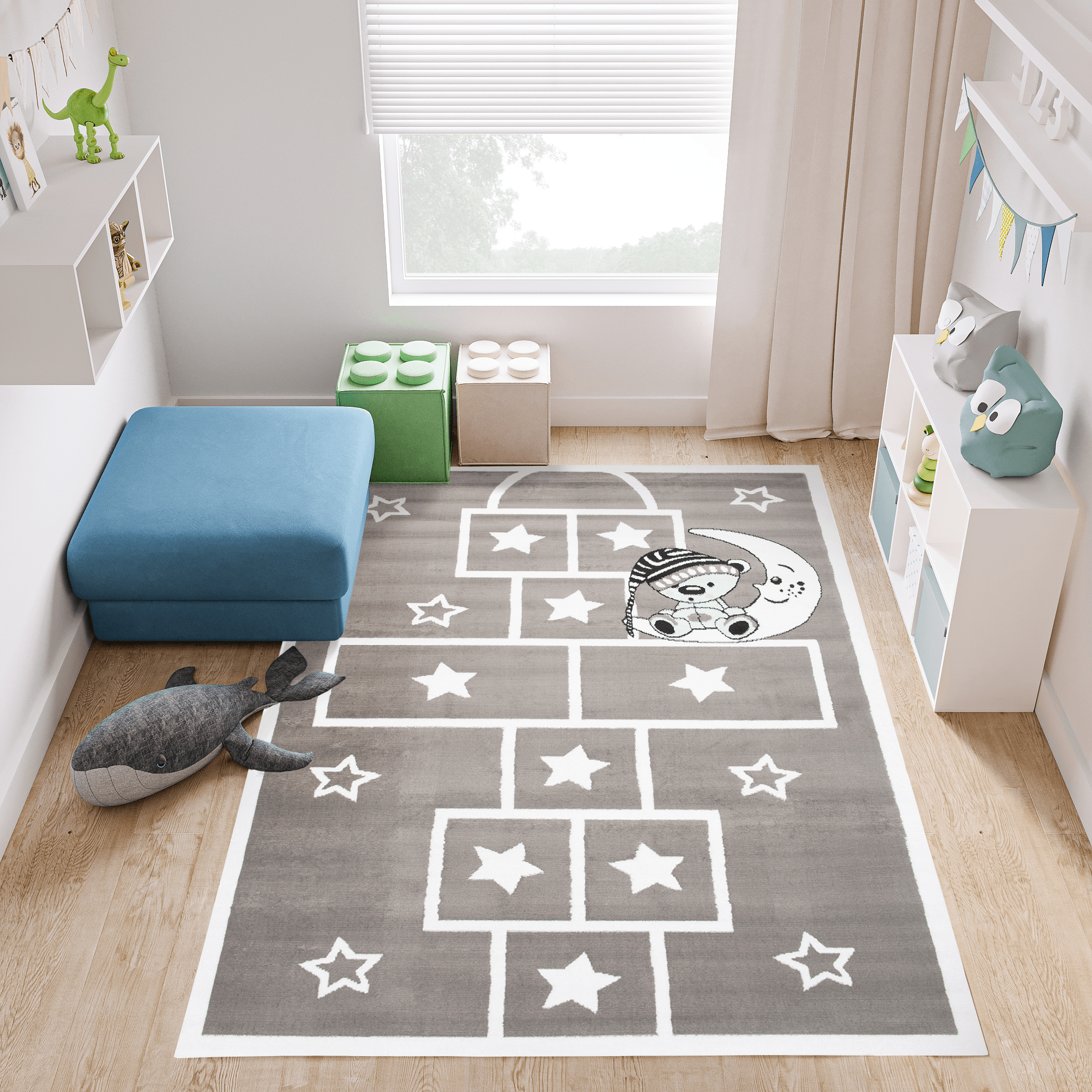 TAPISO Baby Tapis de Chambre Enfant Bébé Jeu Blanc Gris Bleu Noir ...