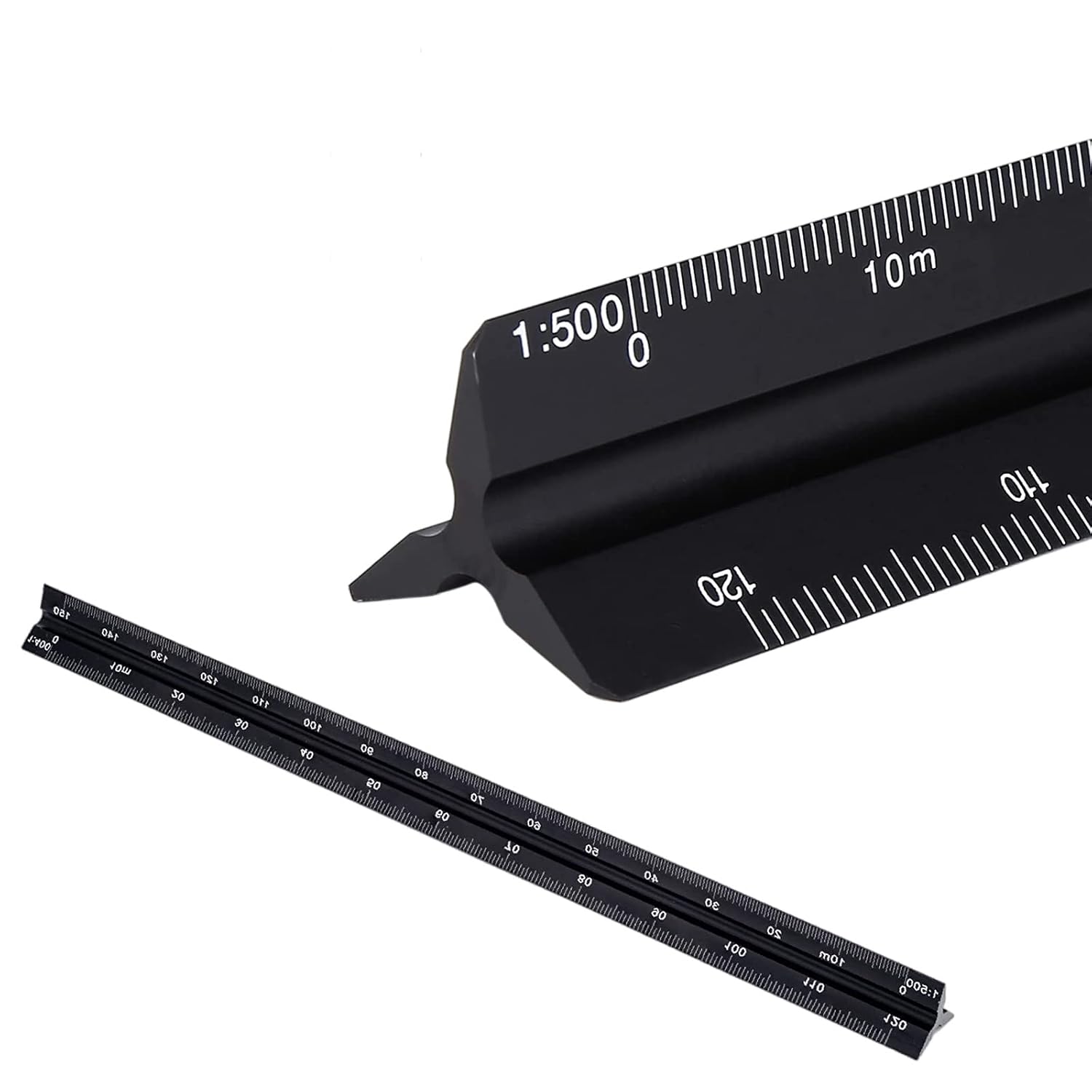 Regla triangular de aluminio negro de 30 cm, regla de escala metálica ...