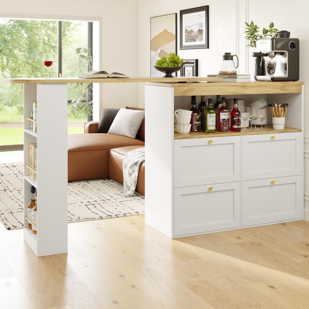 Buffet pivotant 360° avec 4 tiroirs et étagères ouvertes en MDF ...