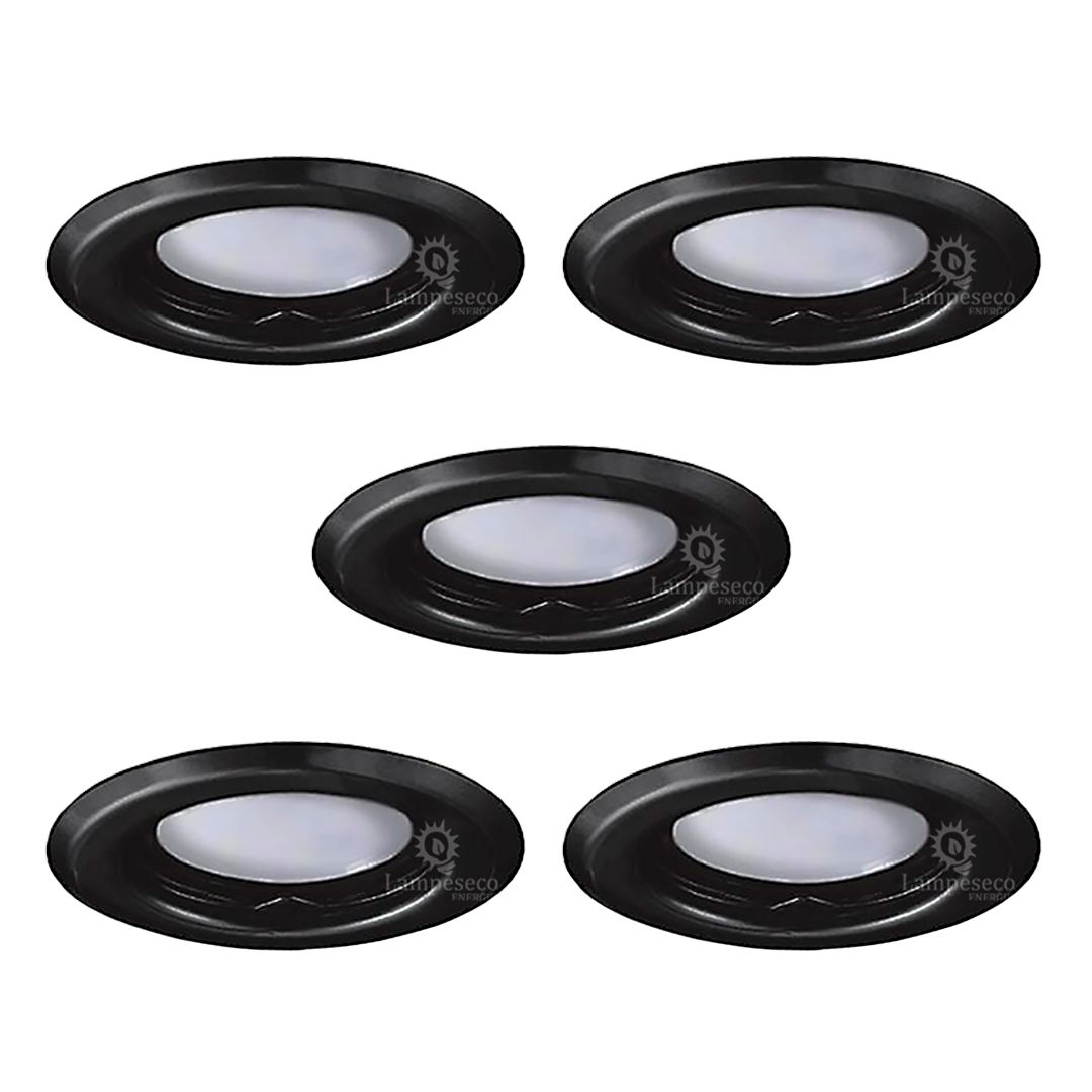 Lot De 5 Spots Encastrables Fixe Noir Mat Avec Gu10 Led 5w Eqv 50w