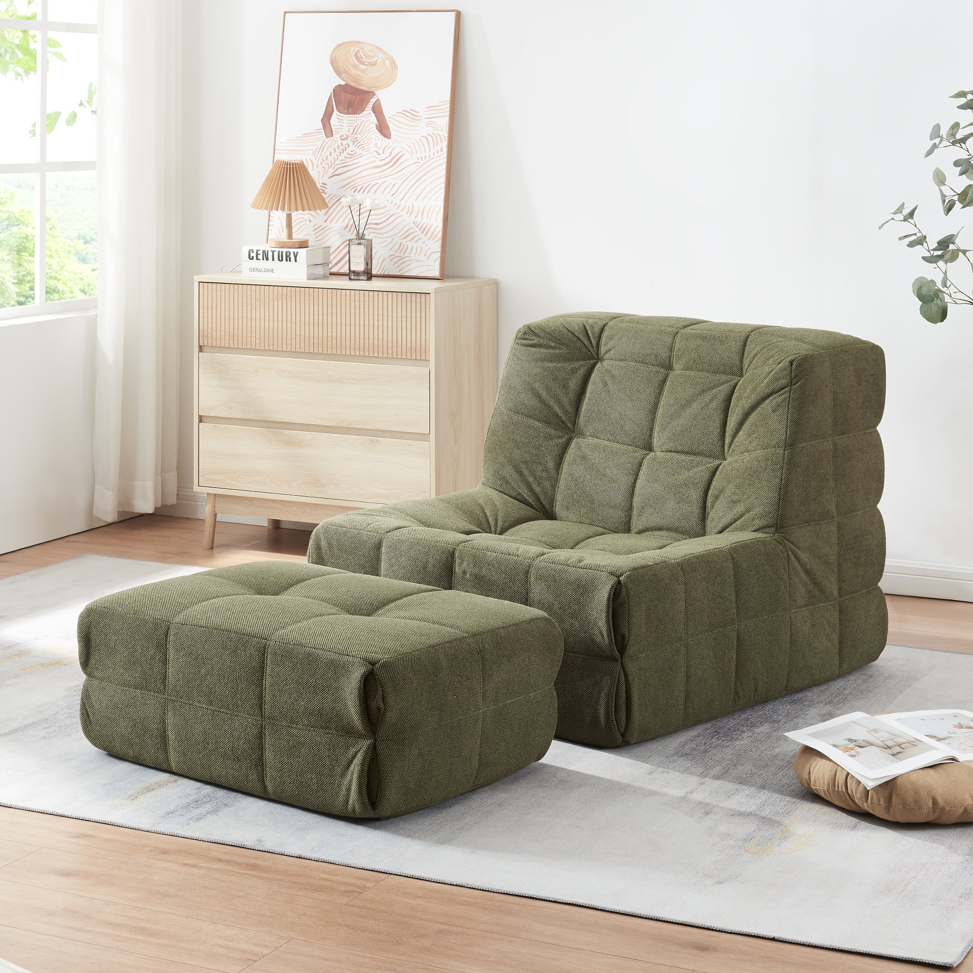 Fauteuil de sol Koskyvn avec repose-pieds 75 x 90 x 100 cm vert [en ...