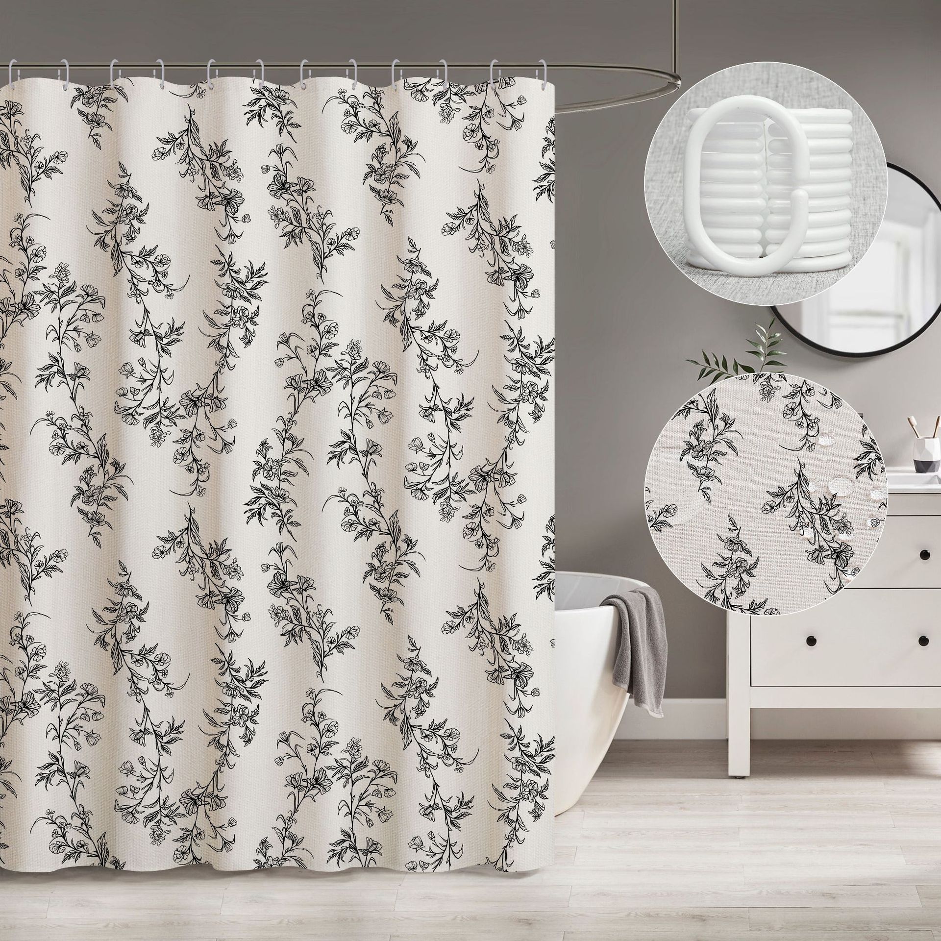 Rideau de douche de style champêtre en coton imprimé, fabriqué en ...