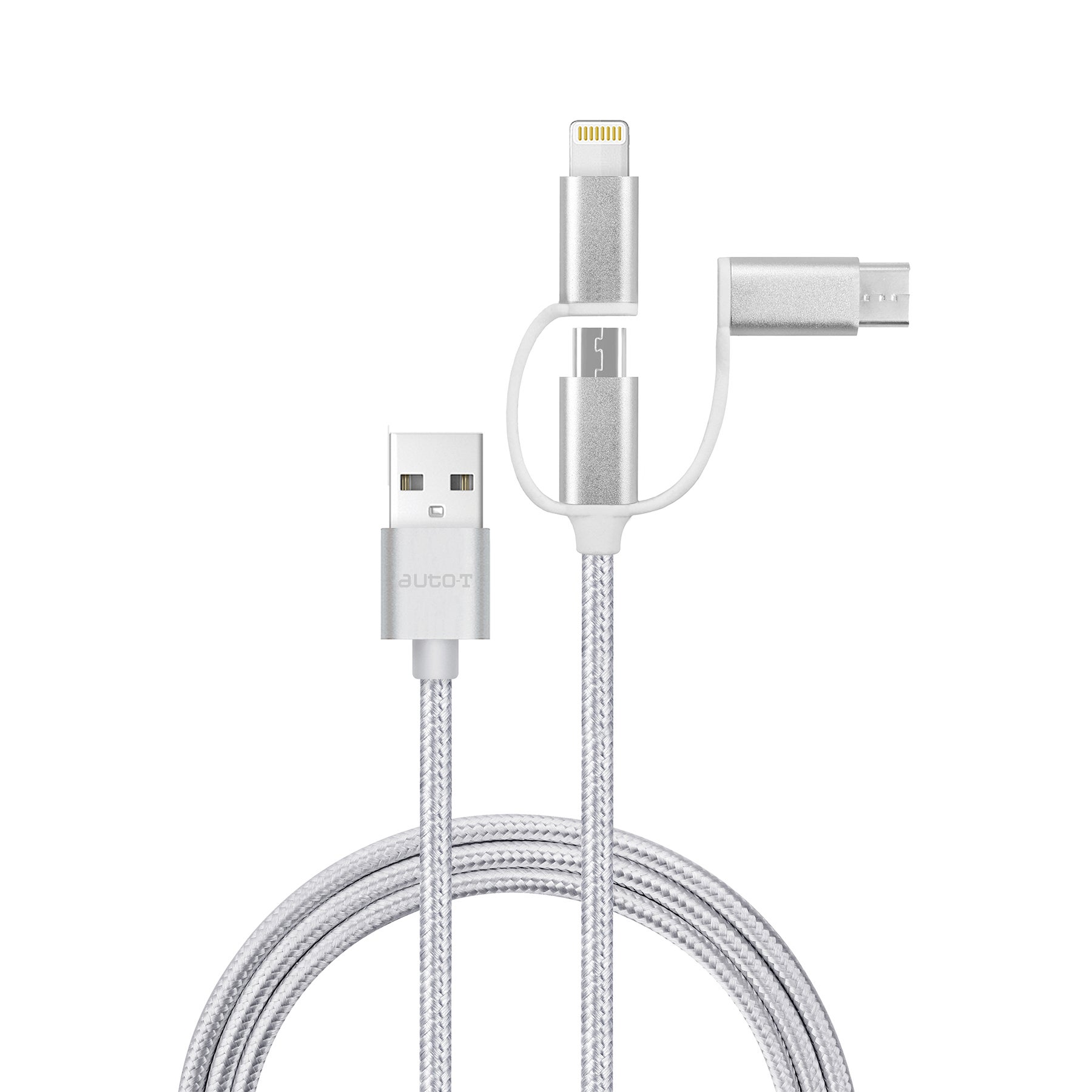 Cable 3 en 1 - AUTO T - 540206 - Micro-USB - Apple - USB-C | Leroy Merlin