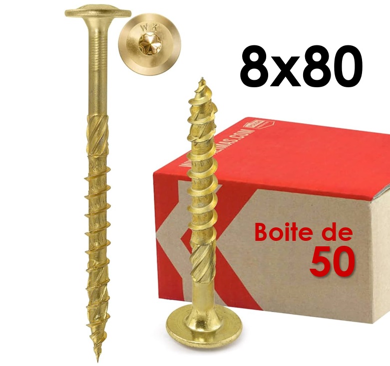 BOITE DE 50 VIS À TÊTE RONDELLE 8 x 80, EMPREINTE TORX | Leroy Merlin