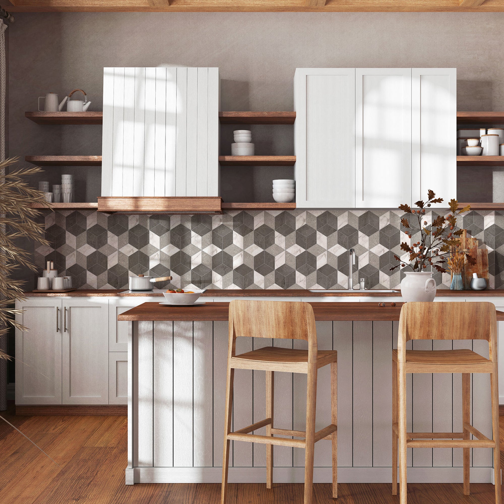 Crédence adhésive en Vinyle Ignifuge Cubes de Marbre 300x60 cm | Leroy ...