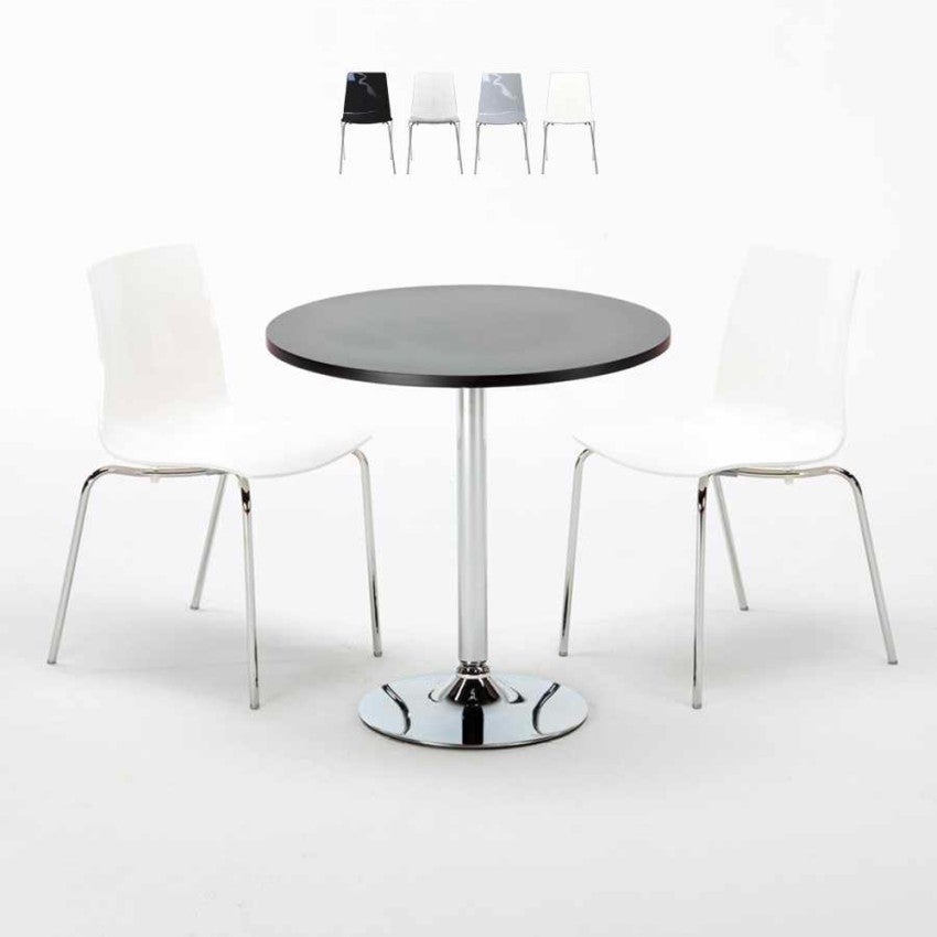 Table Ronde Noire 70x70cm Avec 2 Chaises Colorées Et Transparentes Set ...