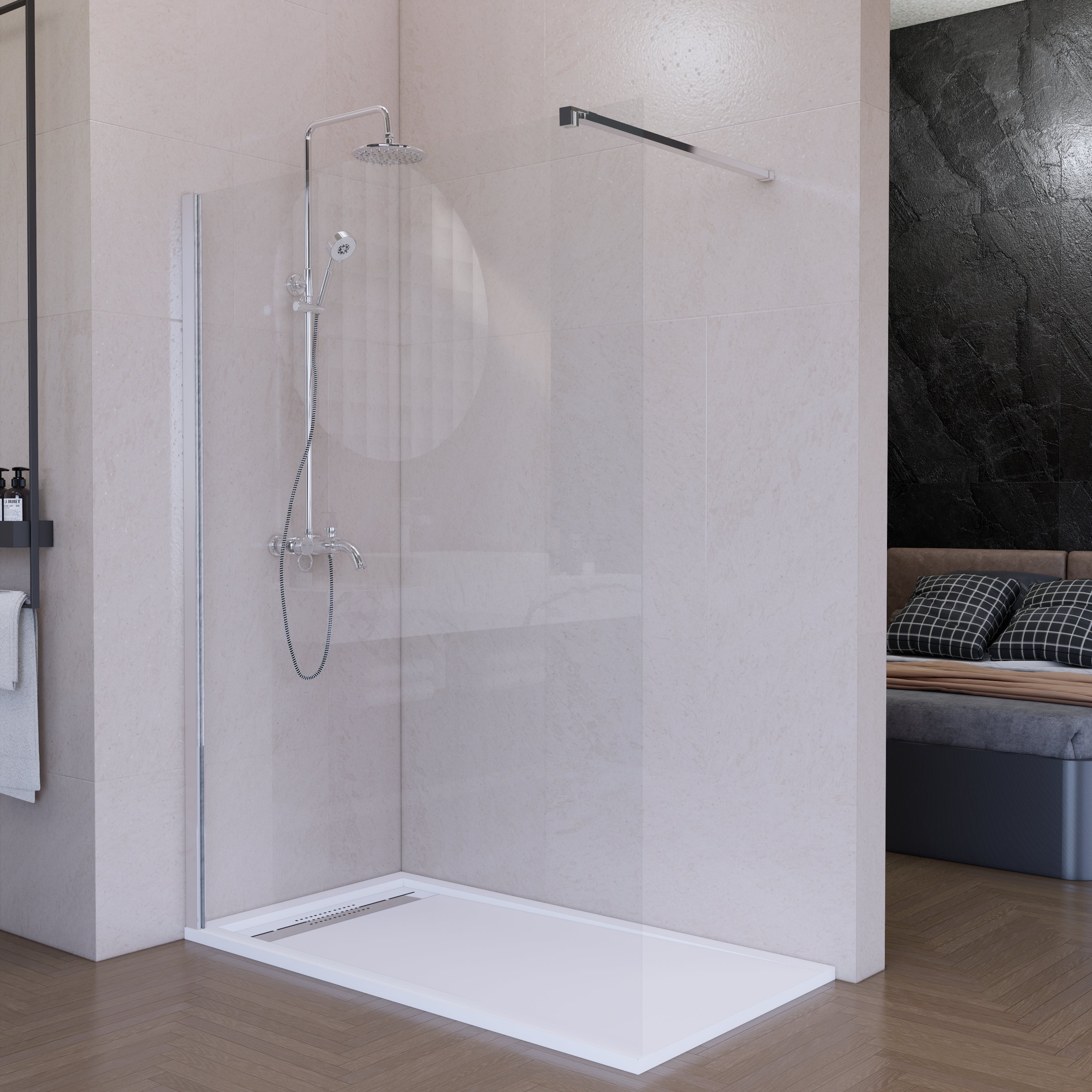 Mampara de Ducha Fija transparente con Cristal templado 8mm Antical ...