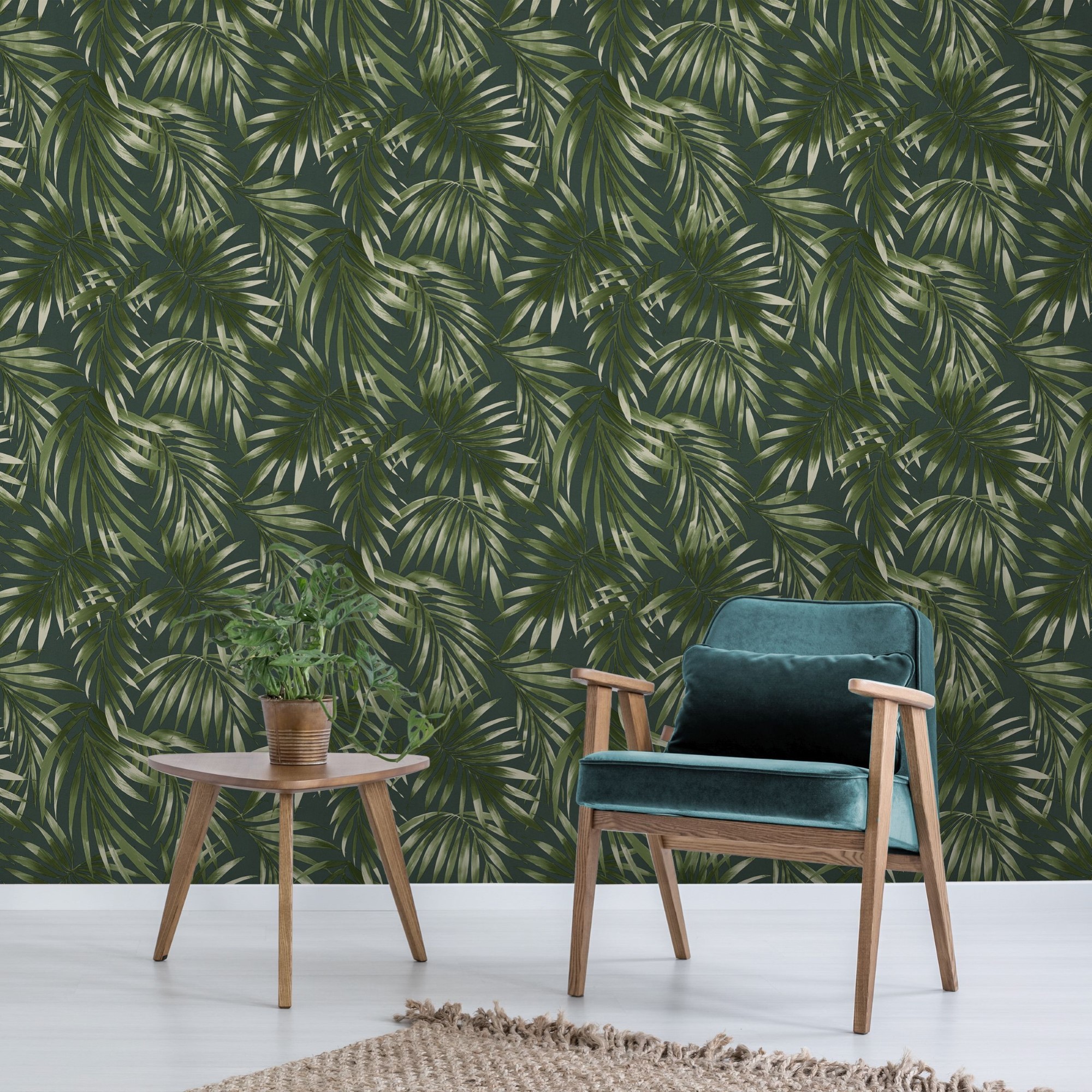 Carta da parati Leaves Elegance 1005 x 52 cm Blu, Verde | Leroy Merlin
