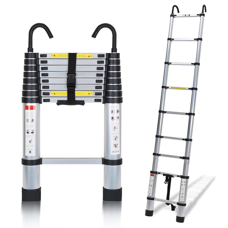 Escalera Telescópica Aluminio Con Gancho Escalera Tijera Plata 2,6m ...