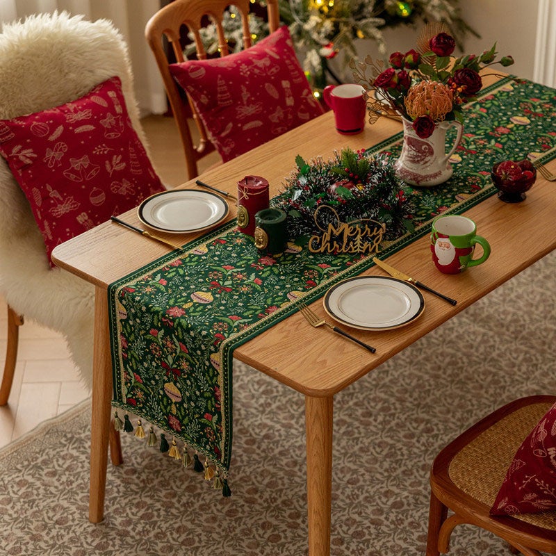 1 Camino de mesa navideño - Mantel festivo verde y rojo con borlas ...