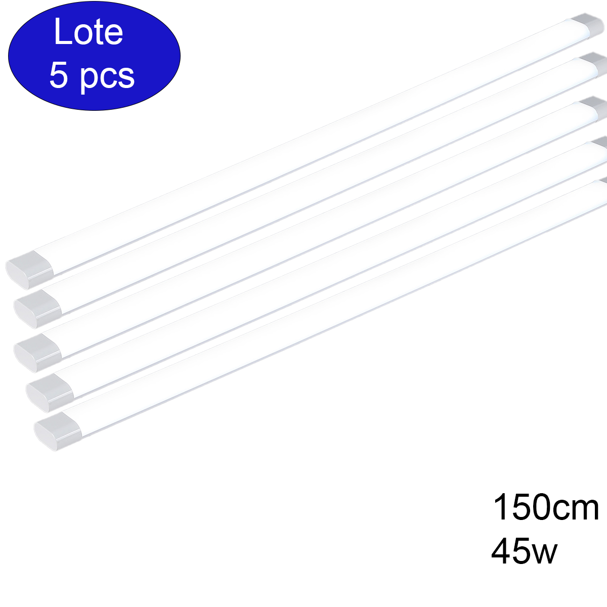 Pack de 5 luminaires LED 150cm 45W 5400lm 6000K Blanc Froid, réglette et écran LED, haute ...