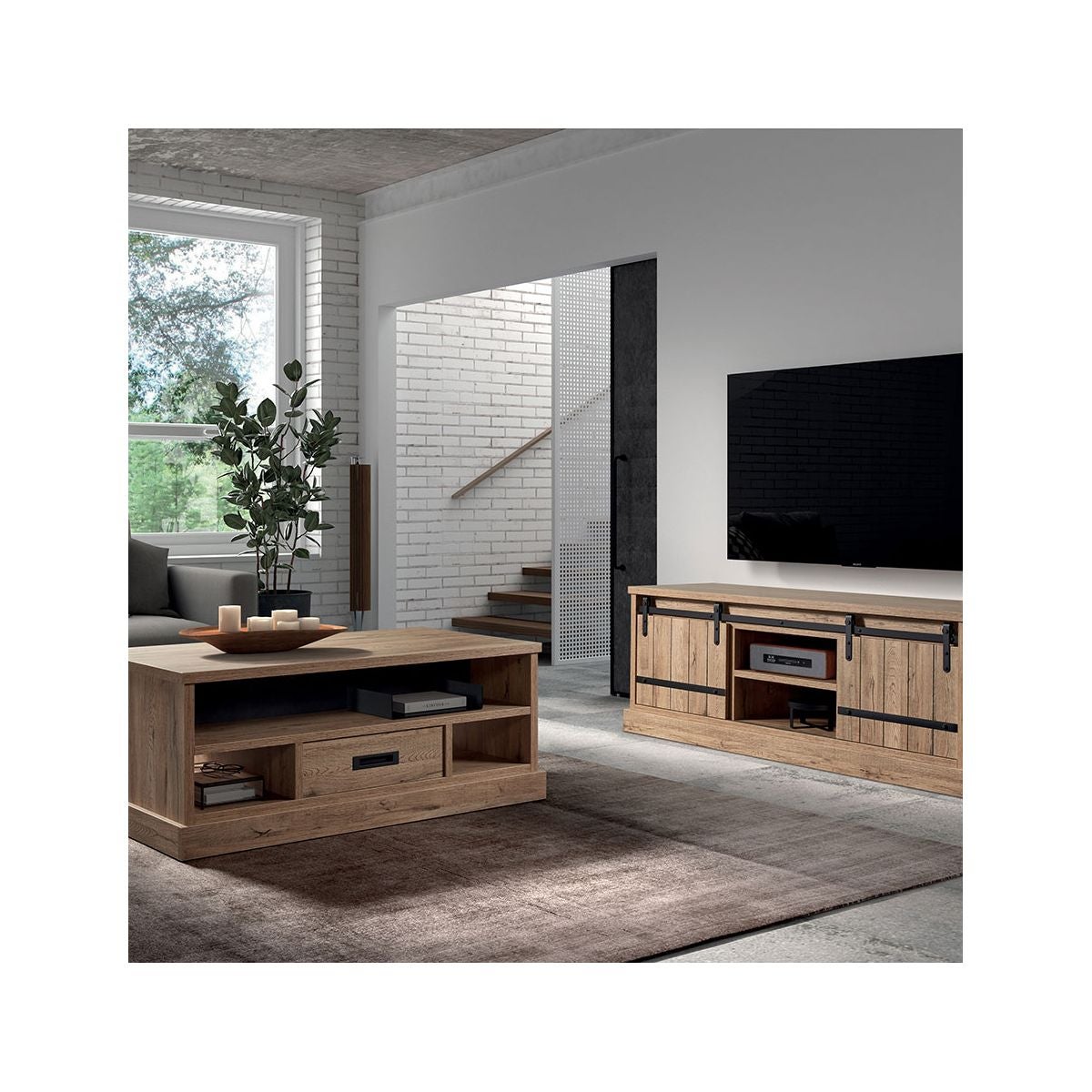 CEDRA - Ensemble Salon Industriel Meuble TV + Table Basse | Leroy Merlin