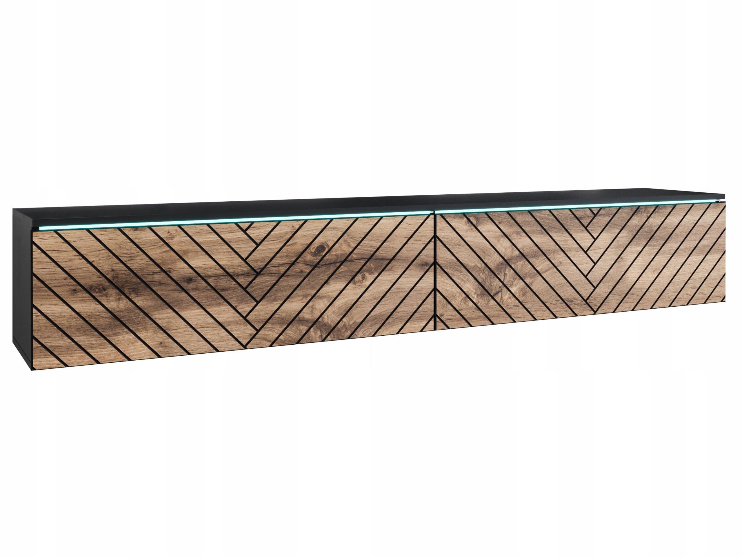 Meuble TV Lowboard D180 Noir graphite/Chevron MDF Chêne Wotan, Nombre ...