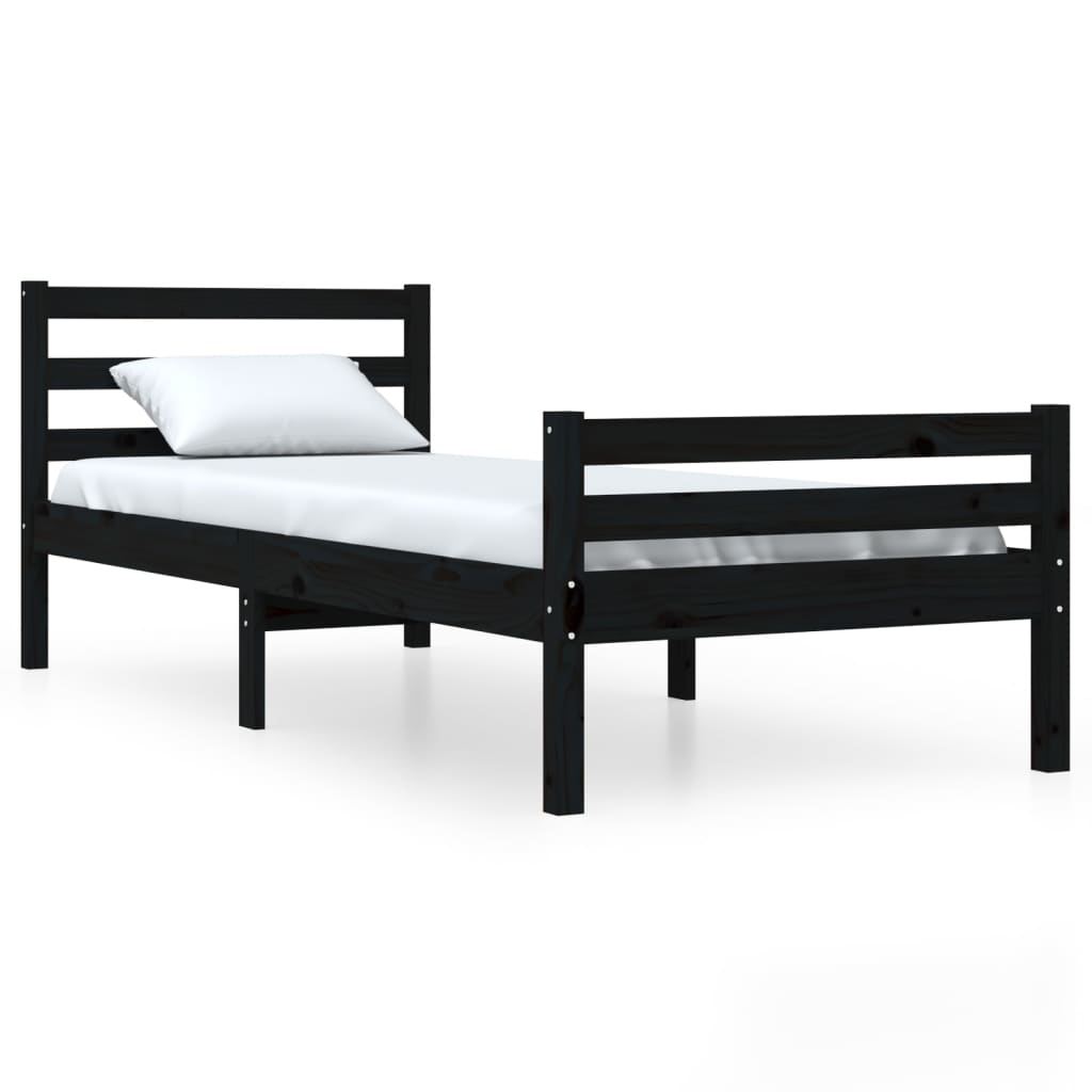 Lit simple | Lit adulte | Cadre de lit Noir Bois massif 75x190 cm Petit ...