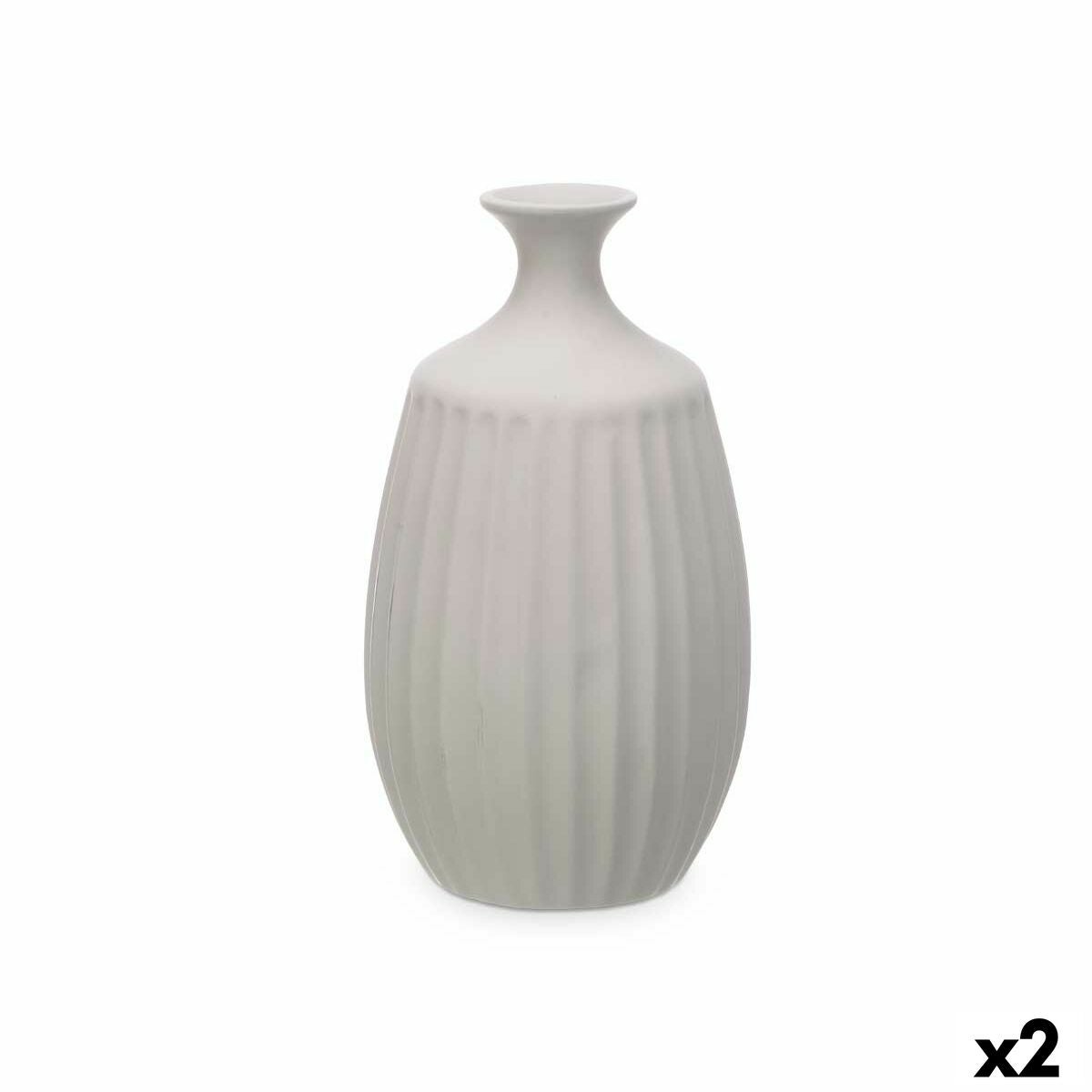 Vase Gris Céramique 21 x 39 x 21 cm (2 Unités) Rayures | Leroy Merlin