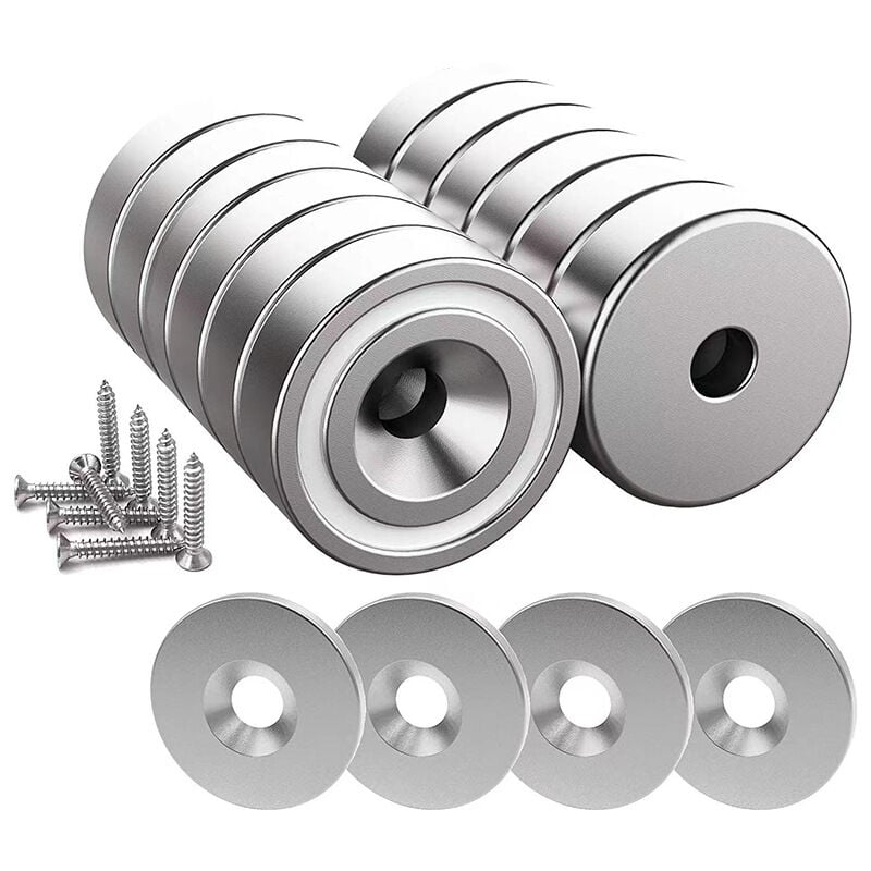 12 pièces Aimants en néodyme 10 KG force 20 x 7 mm avec trou et capsule ...