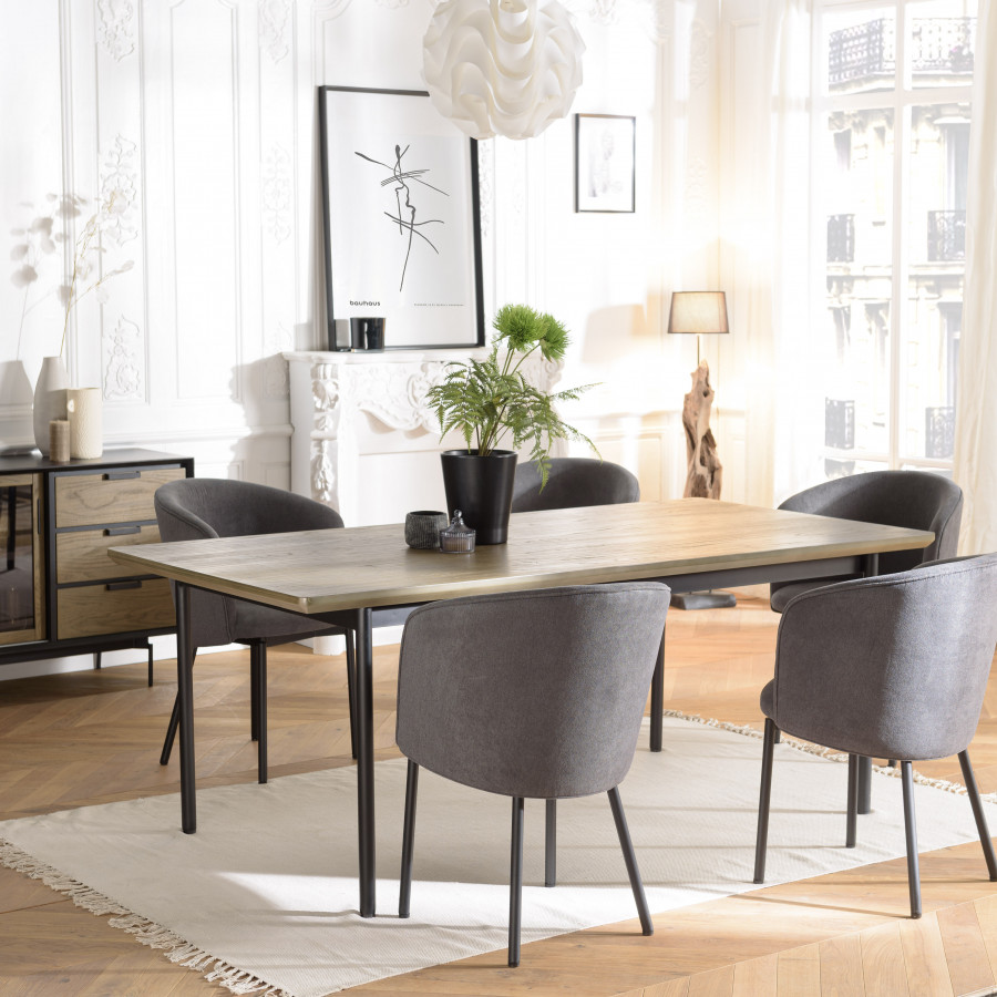 ALMA - Table à manger rectangulaire marron foncé 200x100cm pieds métal noir | Leroy Merlin