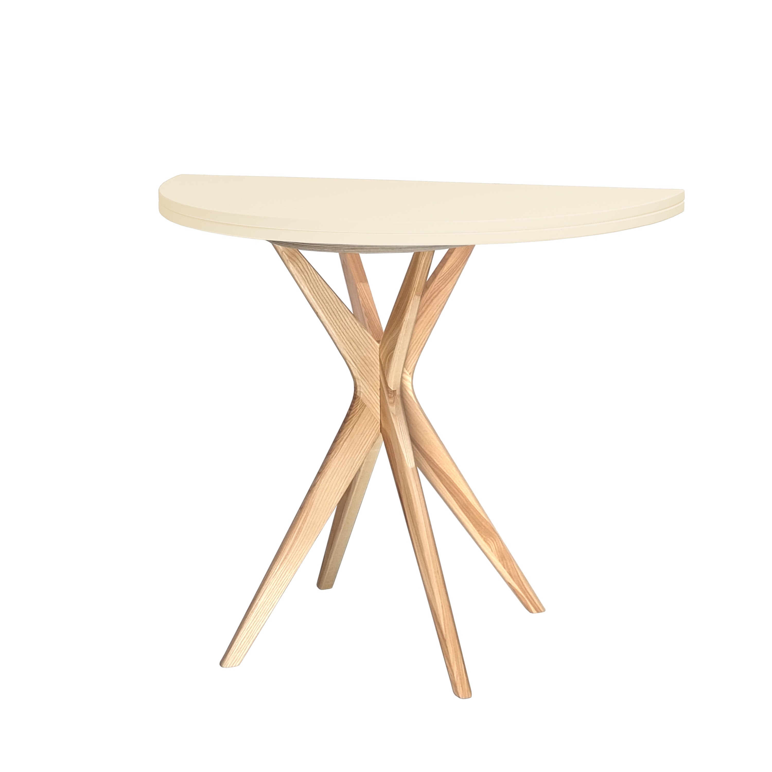 Petite table demi lune, console extensible 90 x 45 Jubi, Blanc craie ...