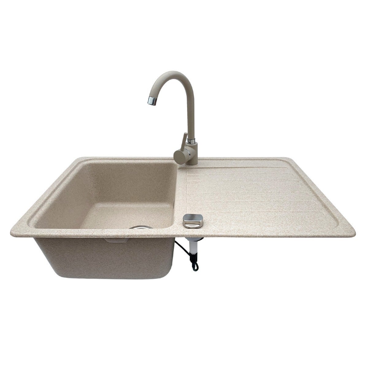 IZOR Évier de cuisine effet granit + 1 siphon + 1 mitigeur inclus Beige ...
