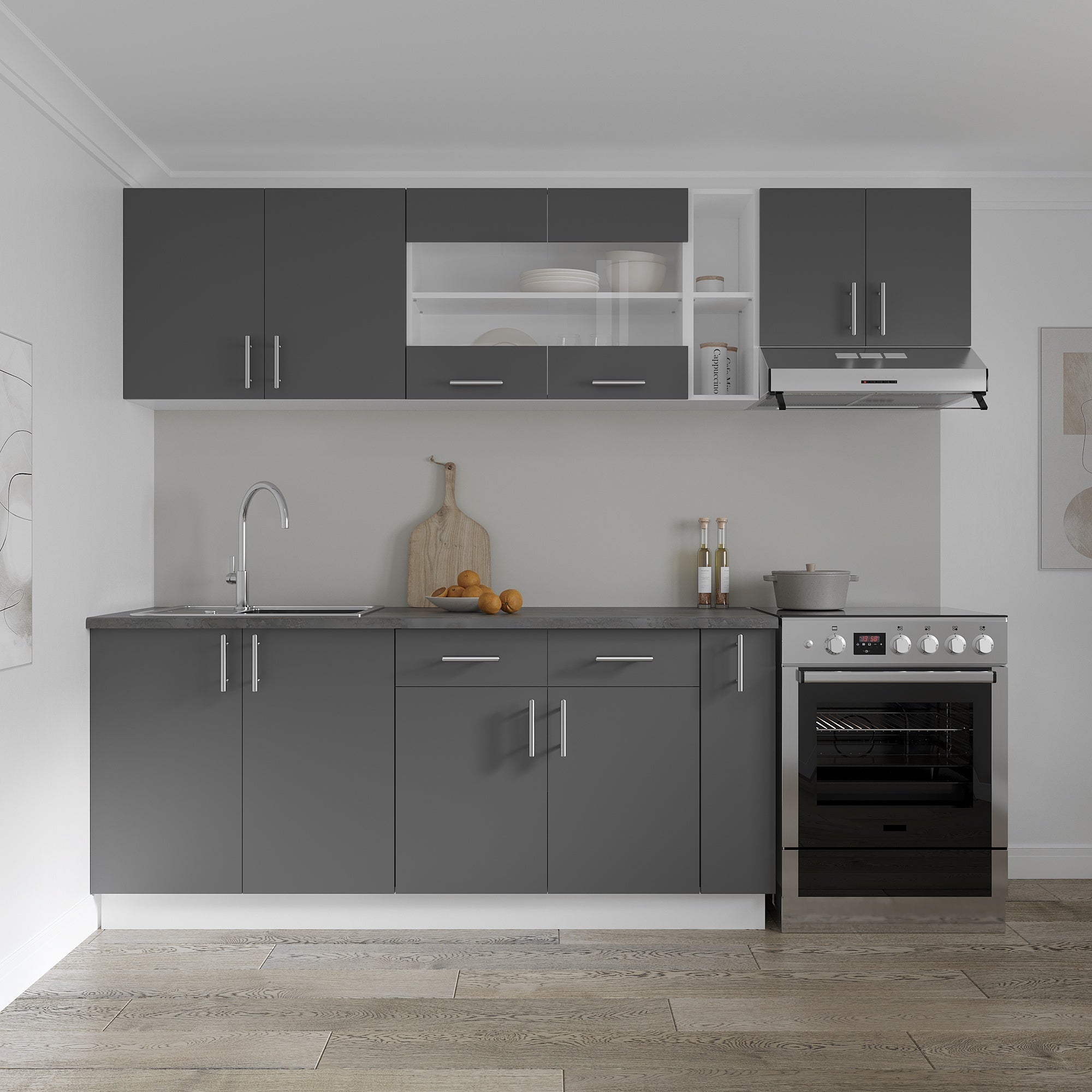 Set Cuisine haaus Karo V16, Anthracite/Blanc, Plan de Travail Thermo 28 ...