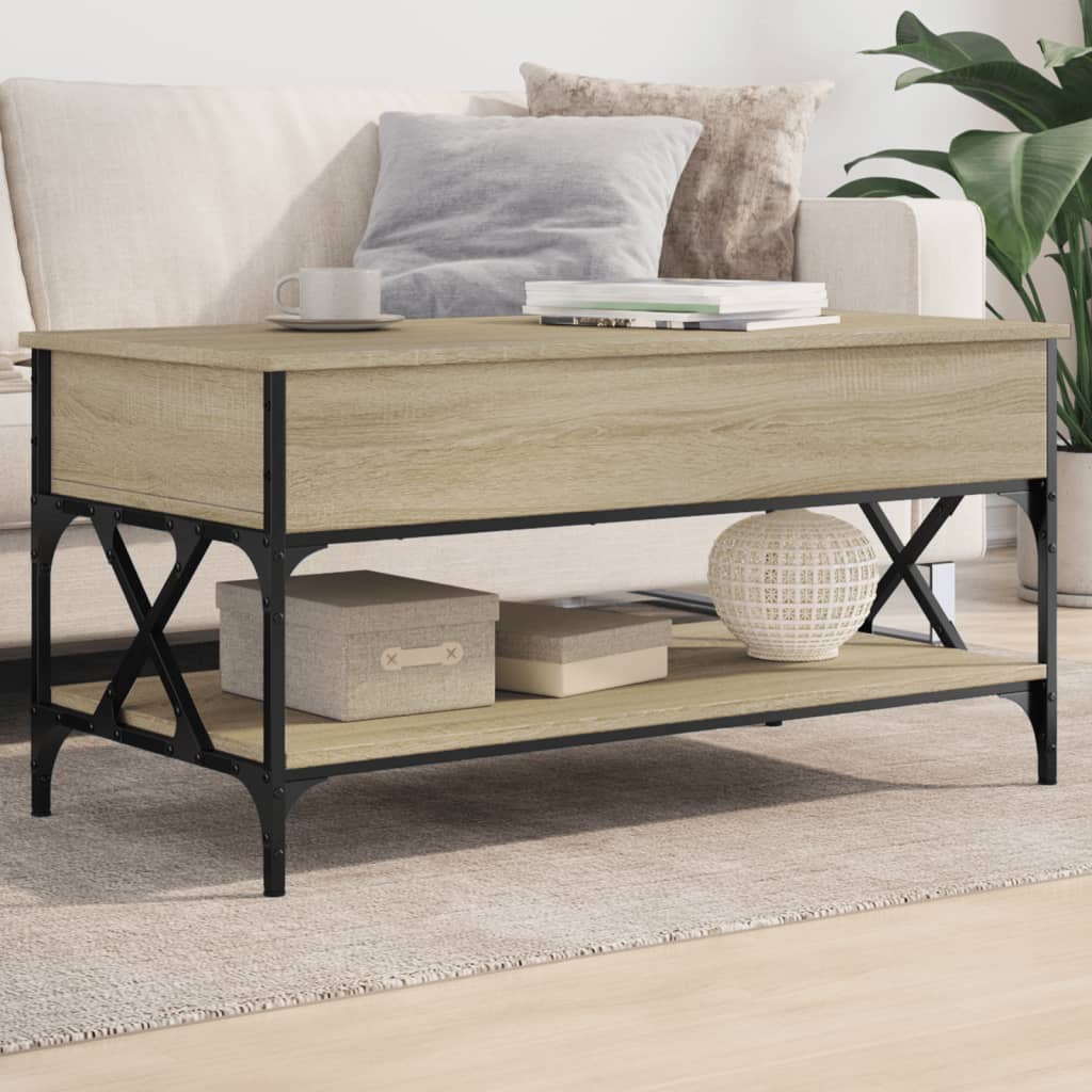 Mesa de centro roble Sonoma 100x50x50cm madera contrachapada y metal ...