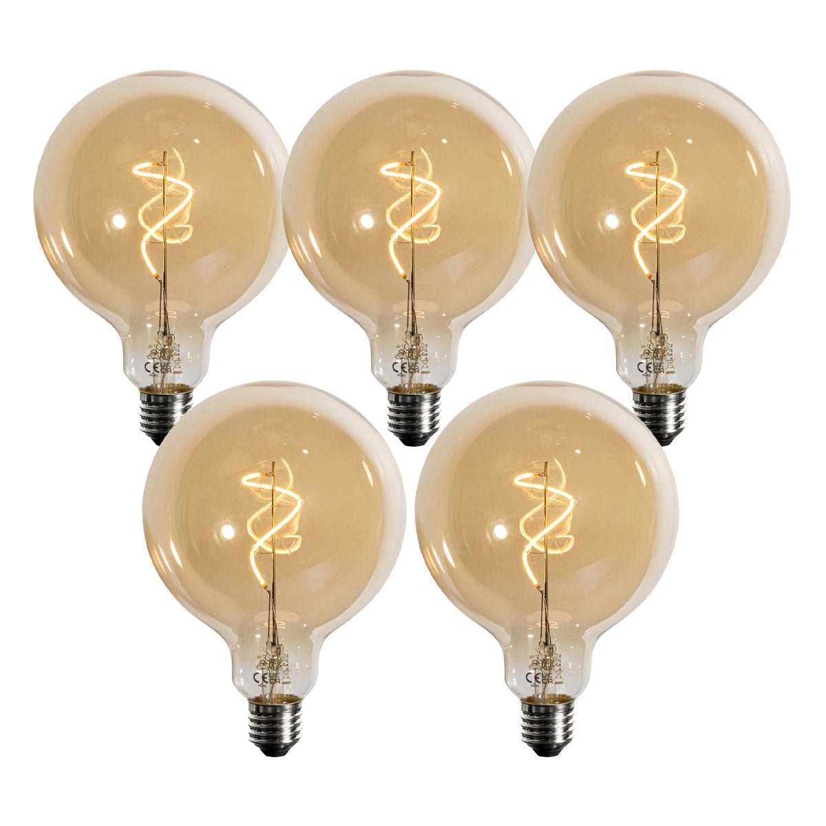 Juego de 5 bombillas LED E27 regulables con filamento en espiral dorado G125 4W 270 lm 2700K ...
