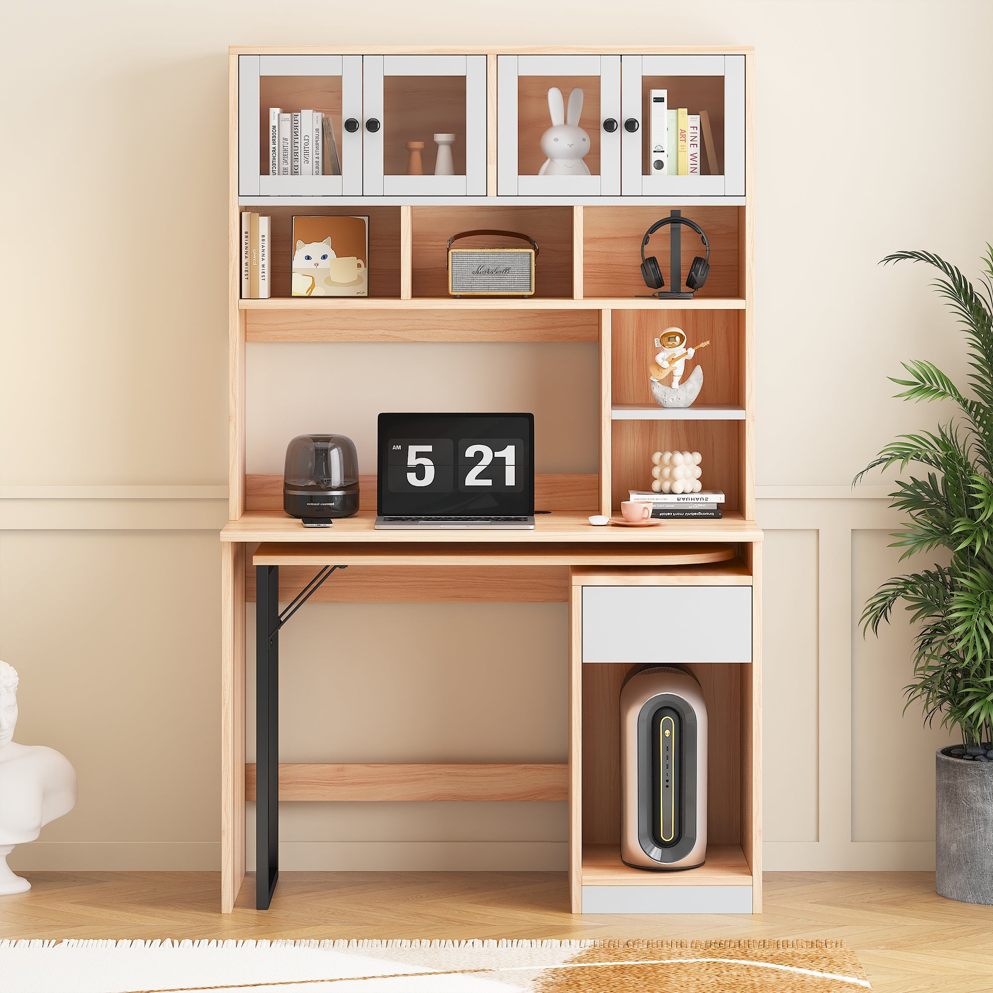 Bureau extensible d'ordinateur avec bibliothèque - 110 x 55 x 180.7 cm ...