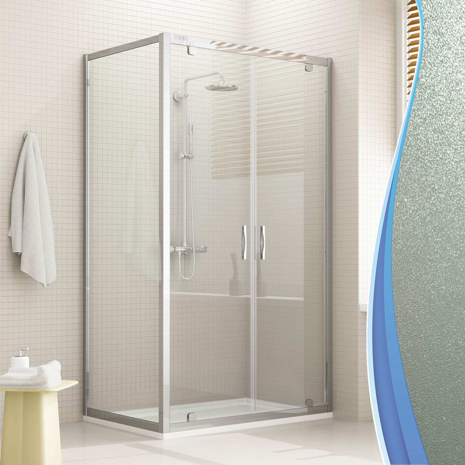 Cabine douche 80x80 Ouv. 80 CM 198 Opaque mod. Cristal Duo 2 Portes ...