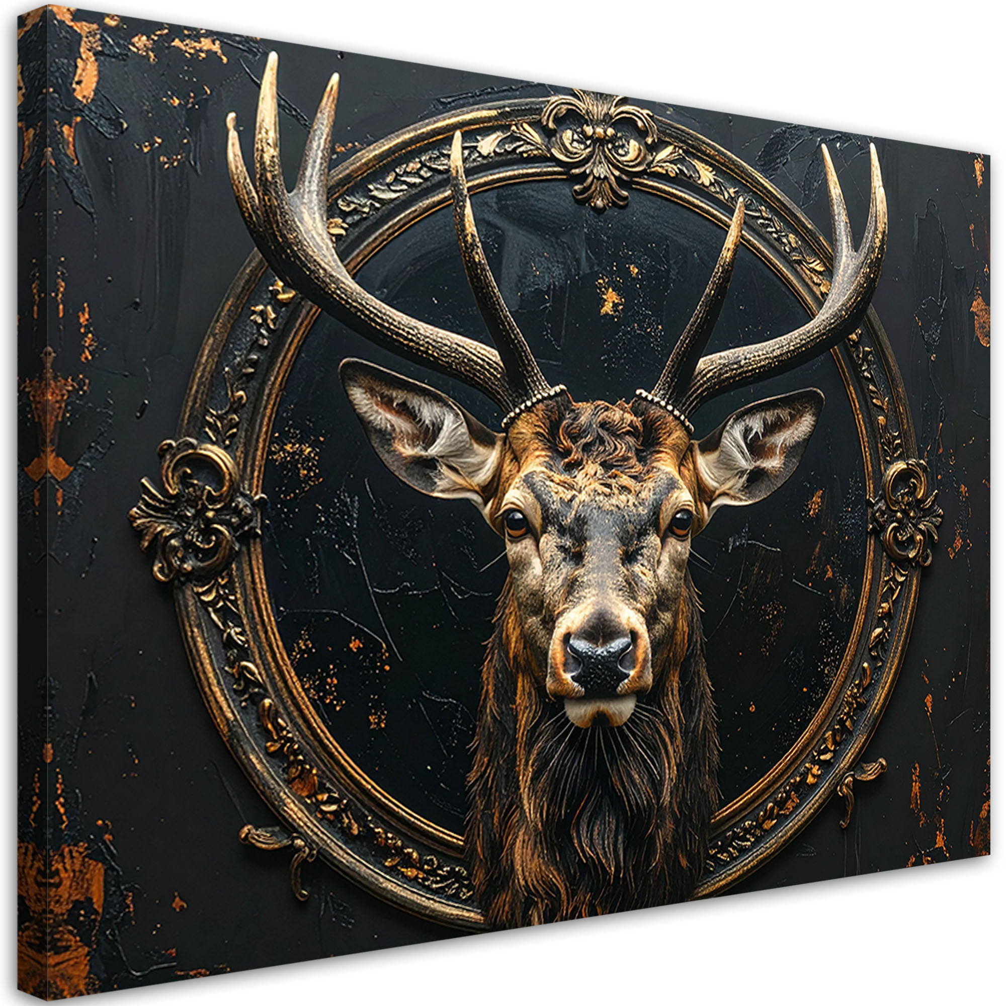 Tableaux, Tête de cerf bois sur fond noir 60x40 | Leroy Merlin