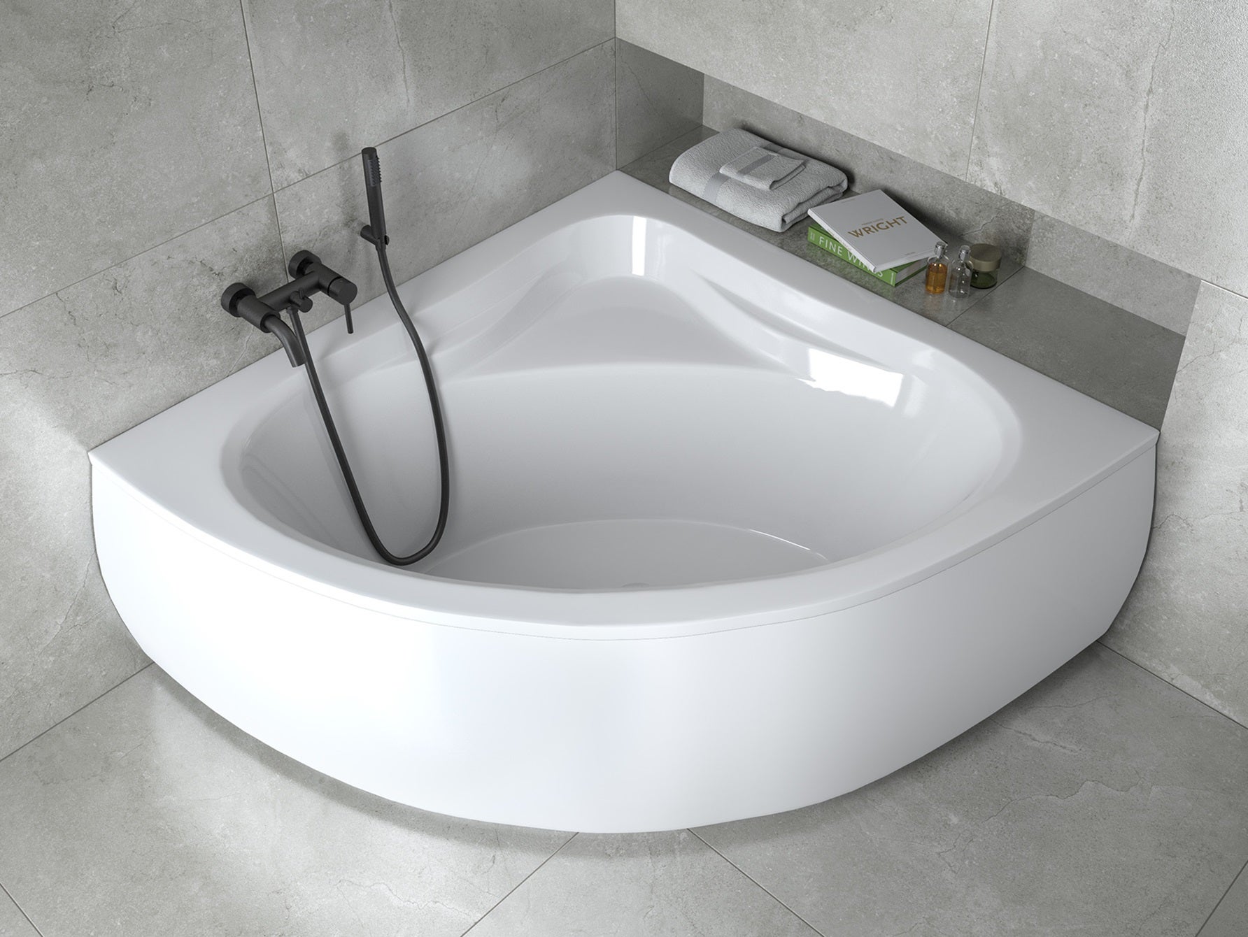 Baignoire asymétrique 140x140 MIA acrylique blanc + avec Tablier ...