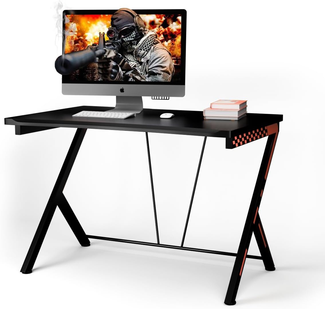 Bureau Gaming 116 x 75 cm, Bureau Gamer avec Cadre en Métal en Forme de ...