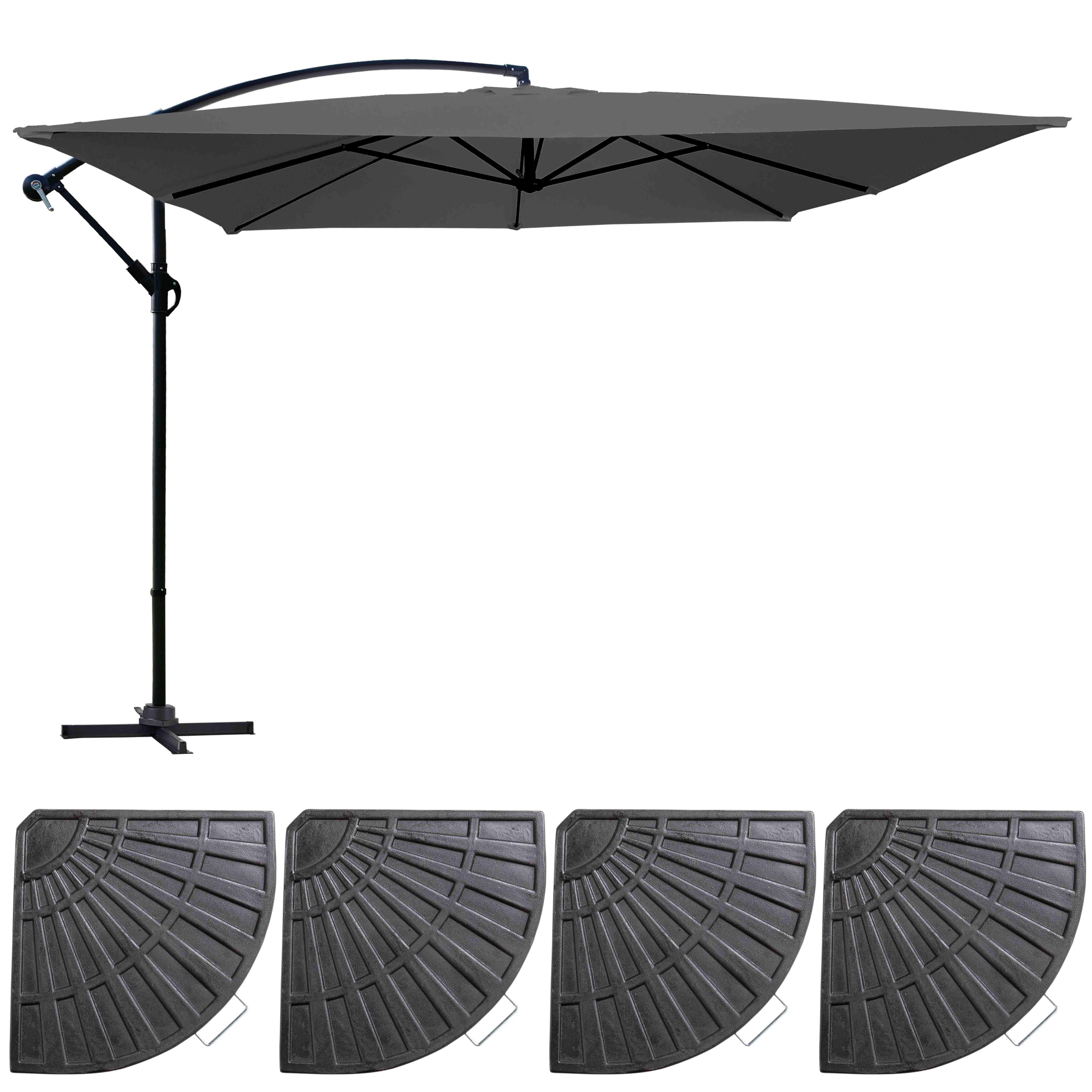 Juego de parasol inclinable gris (3 x 3 m) + 4 losas de lastre | Leroy ...
