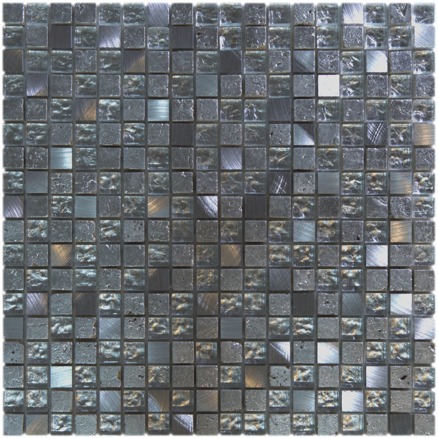 Mosaïque sur verre et pierre en maille argentée et aluminium pour salle ...