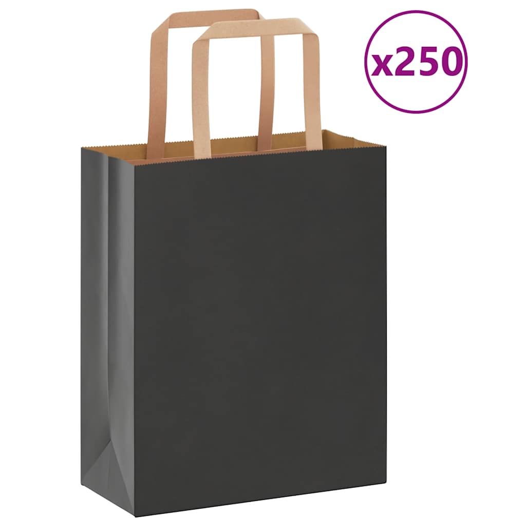 Sacs en papier kraft 250 pcs，Sacs kraft avec poignées noir 18x8x22 cm ...