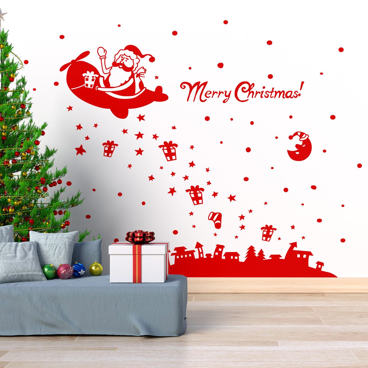 Sticker Ambiance merry christmas - 100x65cm - rouge - Autocollants ...