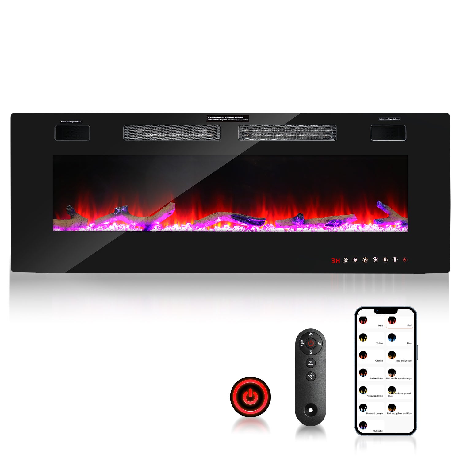Long Cheminée électrique 750/1500W 127cm Télécommande Noir | Leroy Merlin