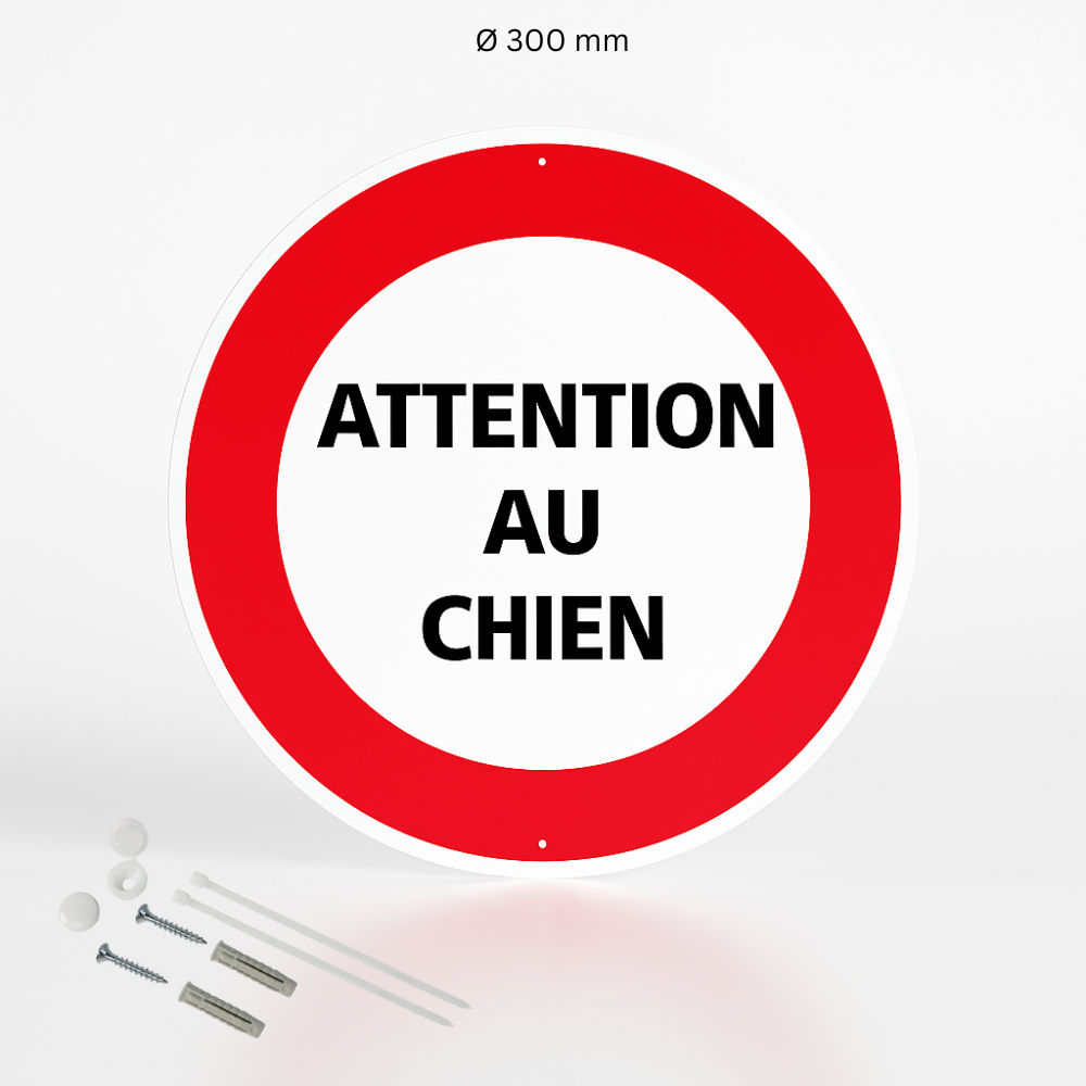 Attention au chien panneau signalisation rond prépercé en aluminium ...