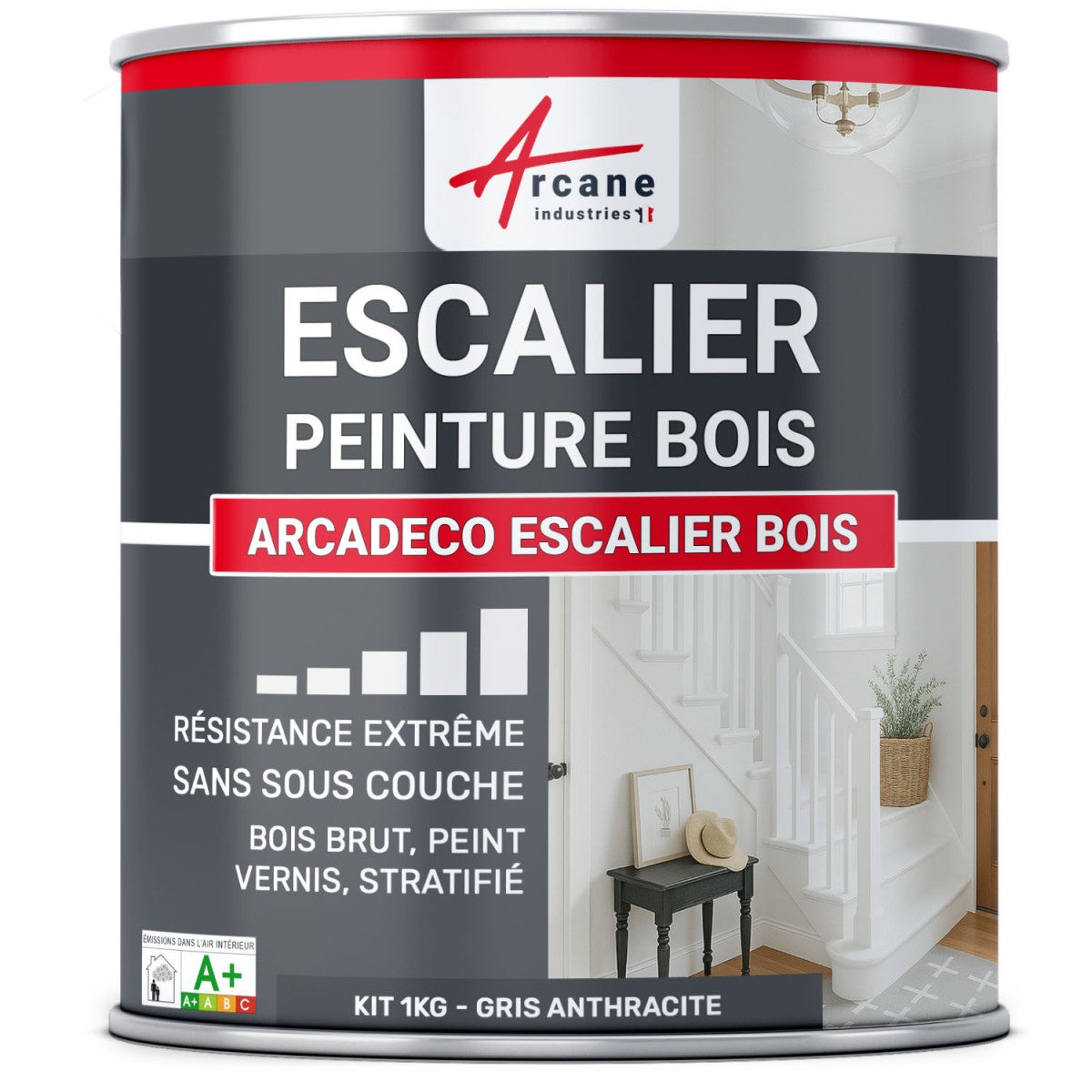 Peinture Escalier Bois : ARCADÉCO ESCALIER BOIS Gris Anthracite - RAL ...