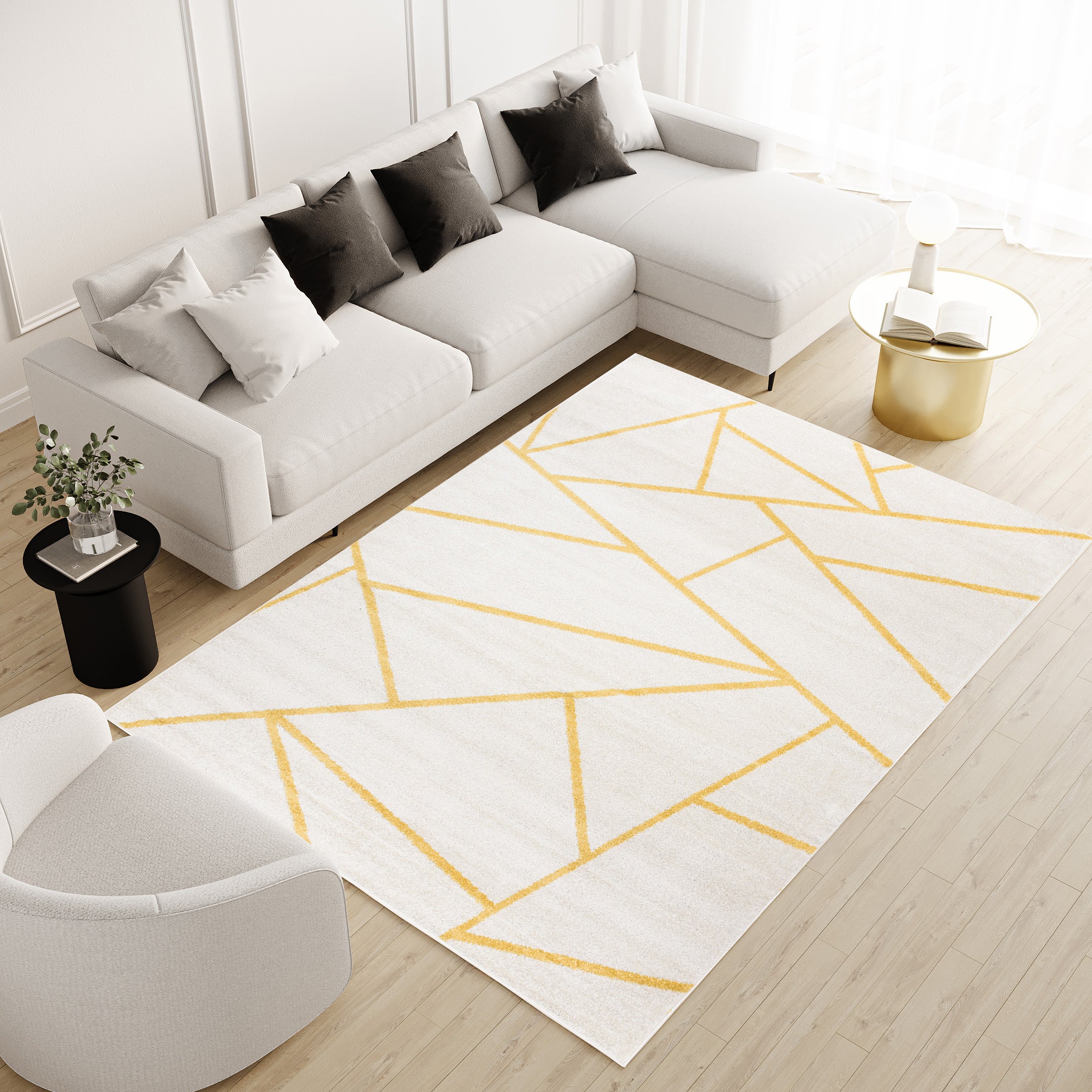TAPISO Malesia Tapis de Salon Chambre Moderne Jaune Gris Clair Rayures ...