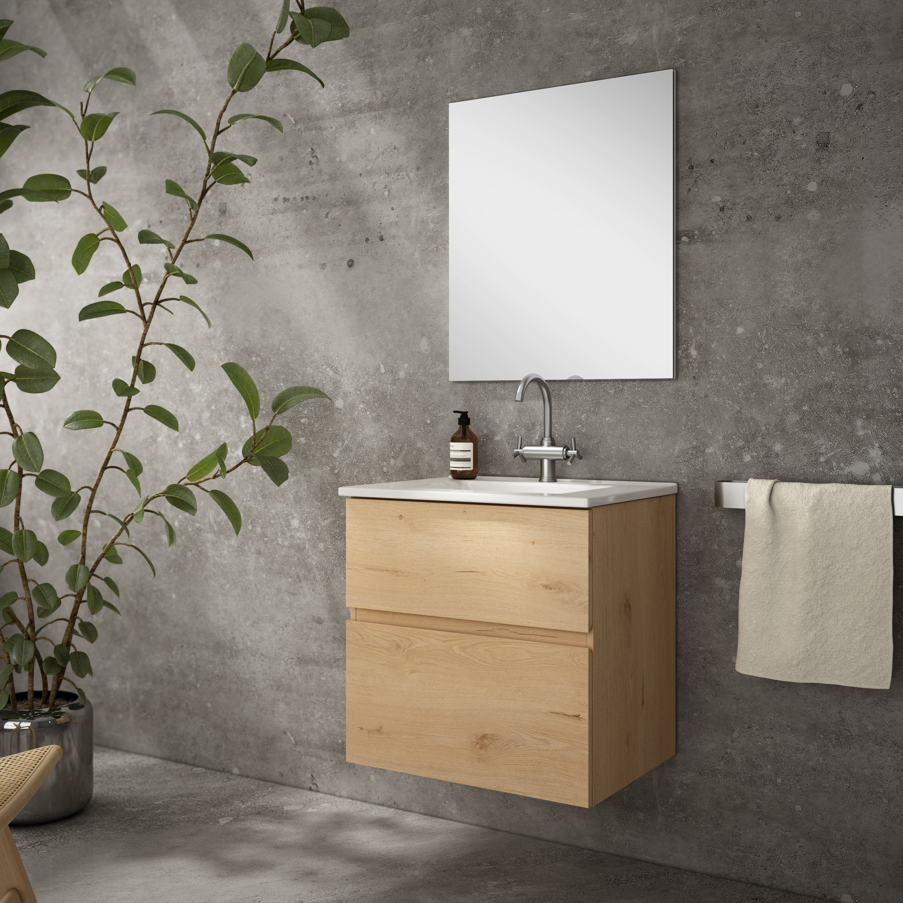 EGORE Pack Meuble de salle de bain avec lavabo + Miroir NICE 2 Tiroirs ...