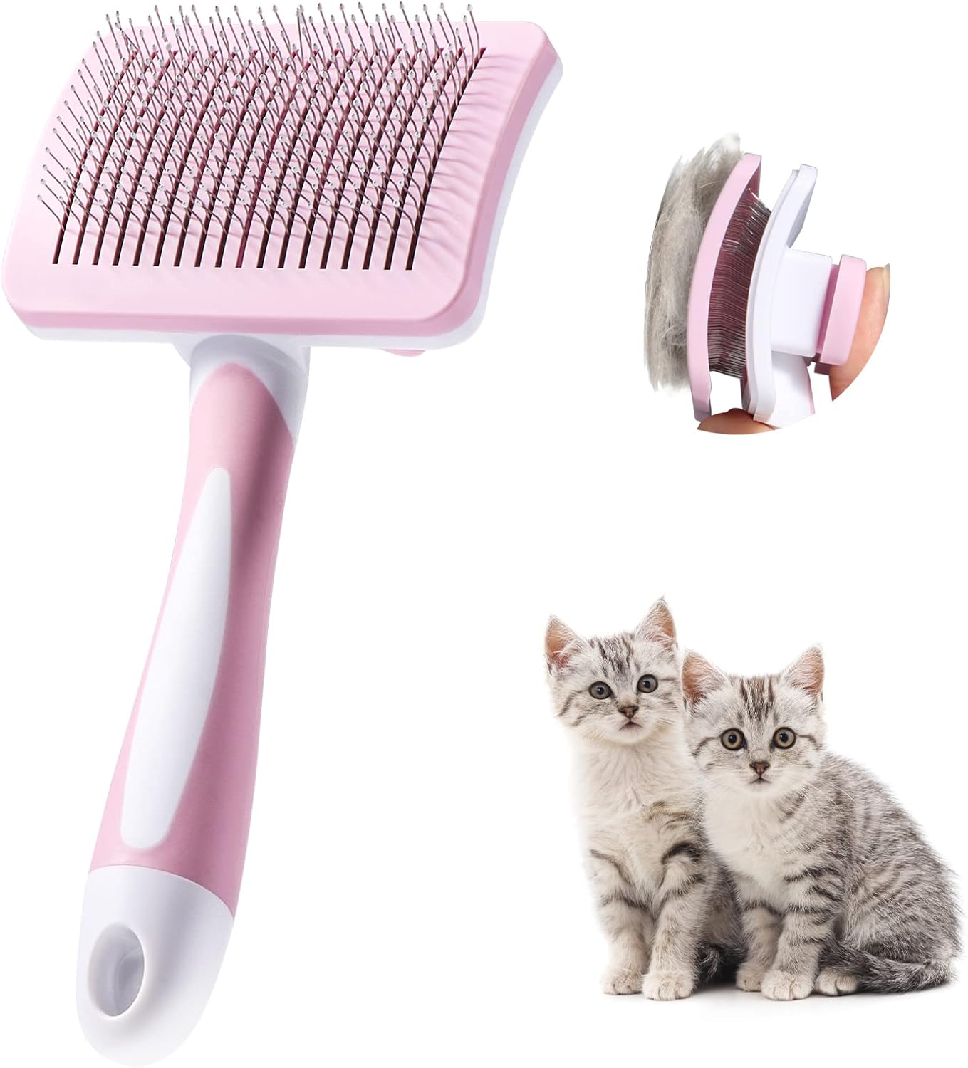 (Rosa) Cepillo para perros y gatos, cepillo de cerdas autolimpiable ...