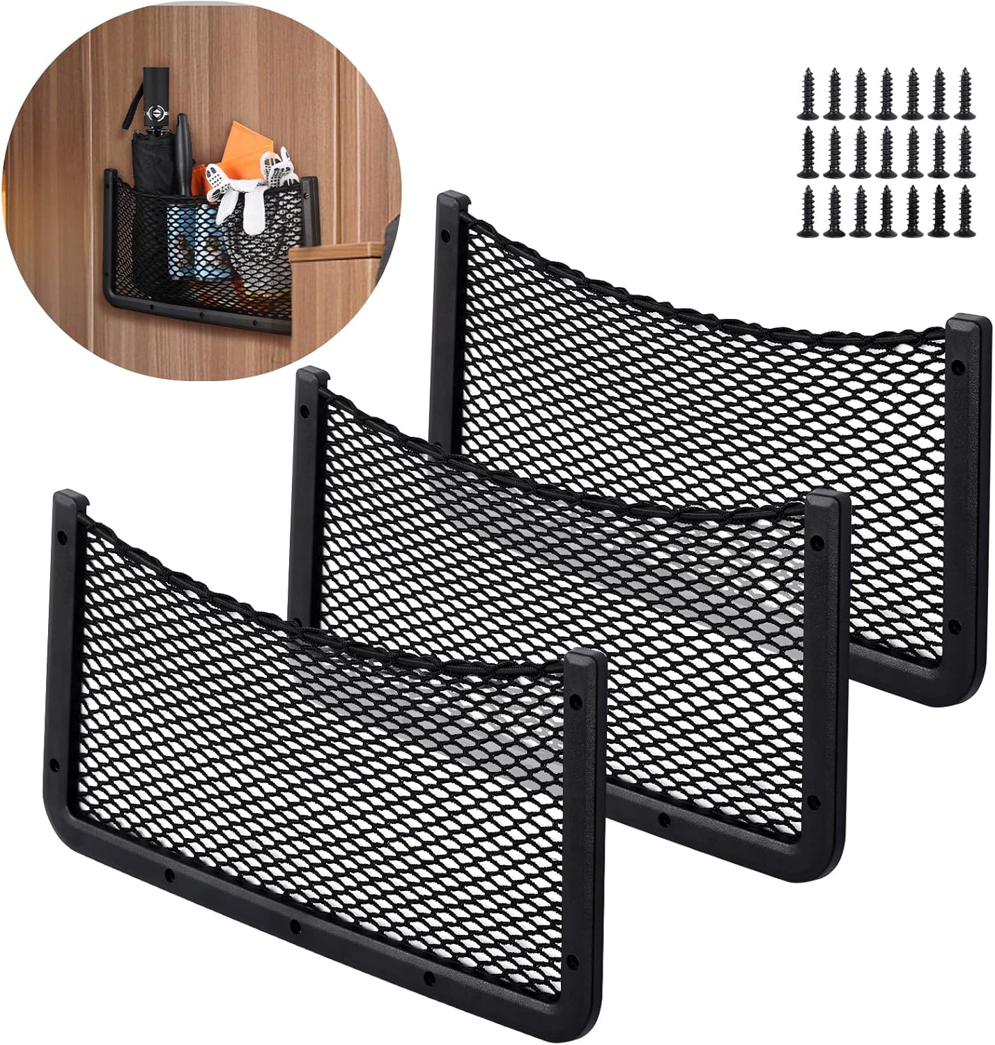 Red de almacenamiento para coche (3 unidades, elástica), organizador de ...