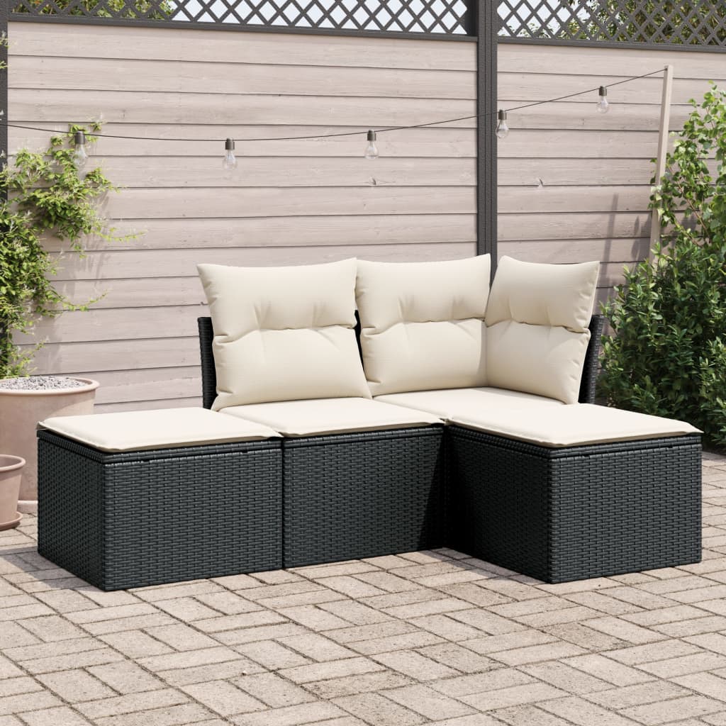 Salon de jardin 4 pcs avec coussins noir résine tressée | Leroy Merlin